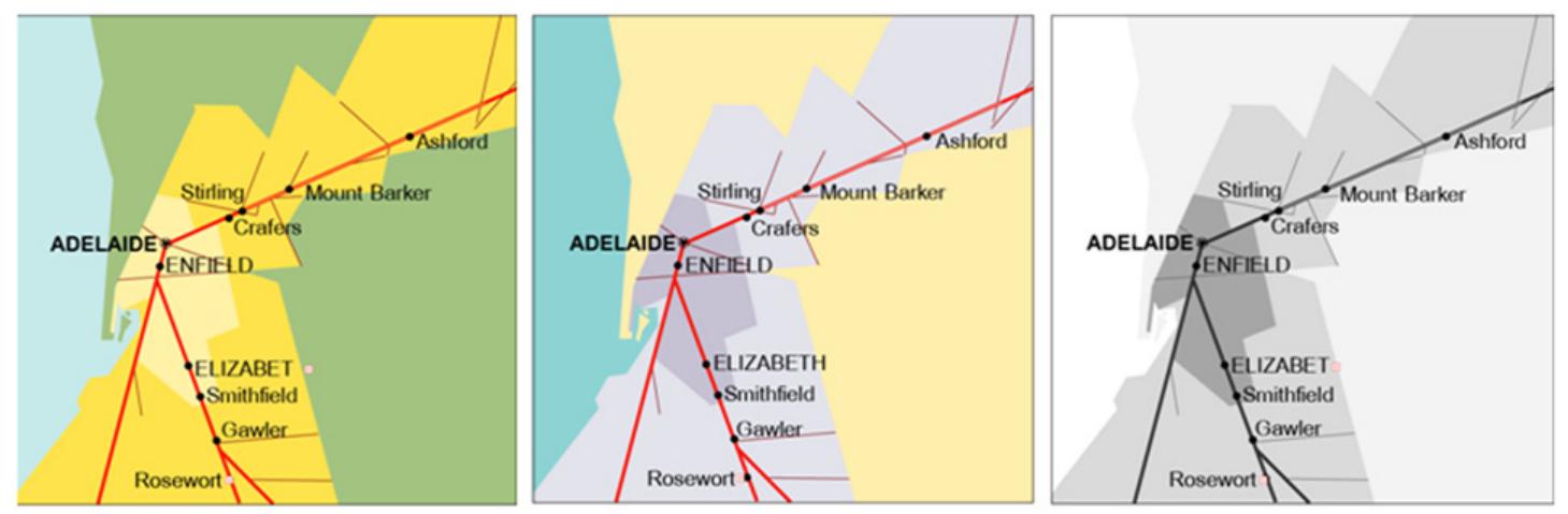 The ‘bold’ (left map), ‘mild’ (center map), and ‘gray’