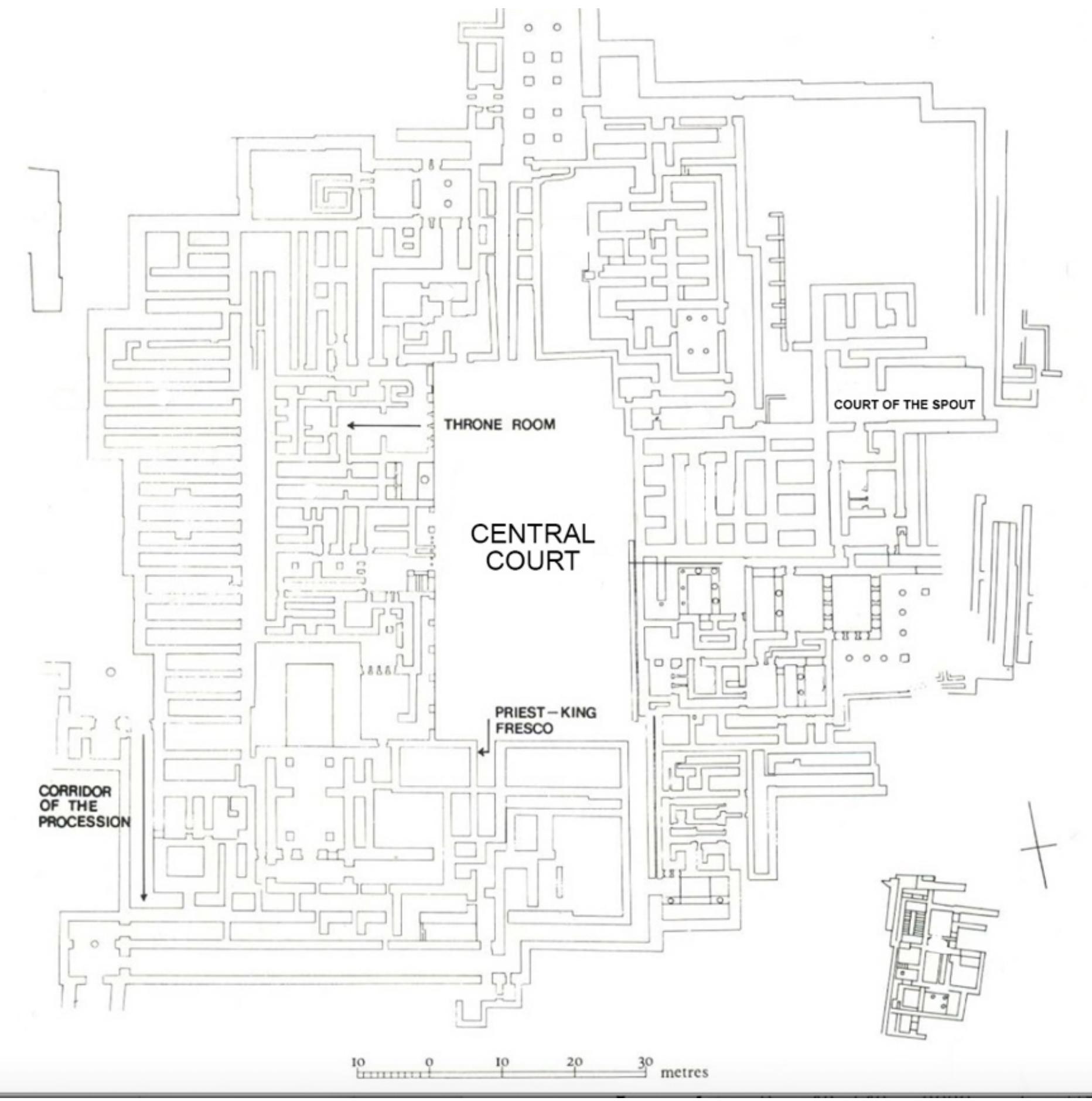 Map of frescoes at knossos palace