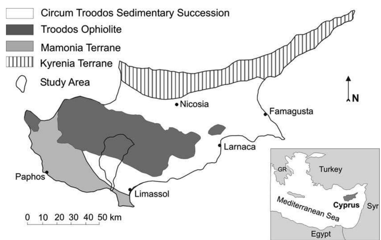 Simplified geological map of cyprus showing the location of