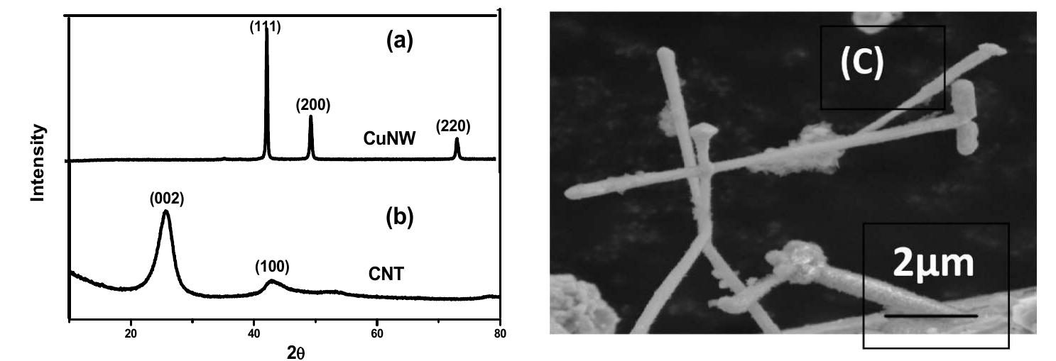 (a) xrd spectra of copper nanowire and (b) xrd spectra of