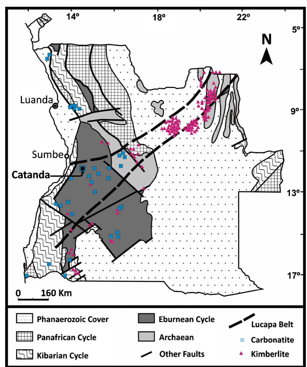 Simplified geological map of angola and the lucapa structure