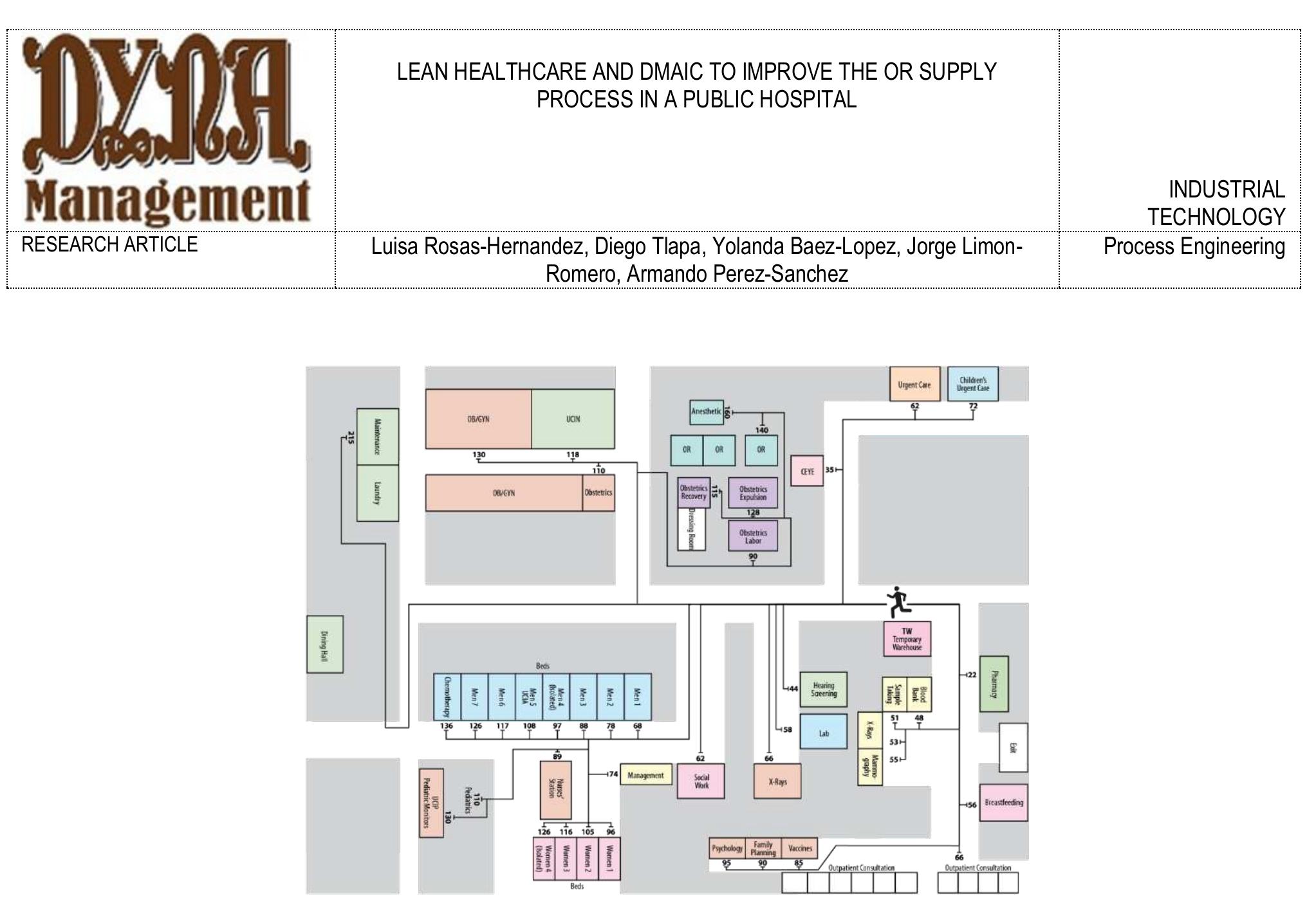 Spaghetti diagram indicating distances from tw to each area