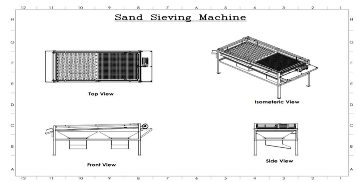 Drawing of multi-sieve sand sieving machine figure 1 design