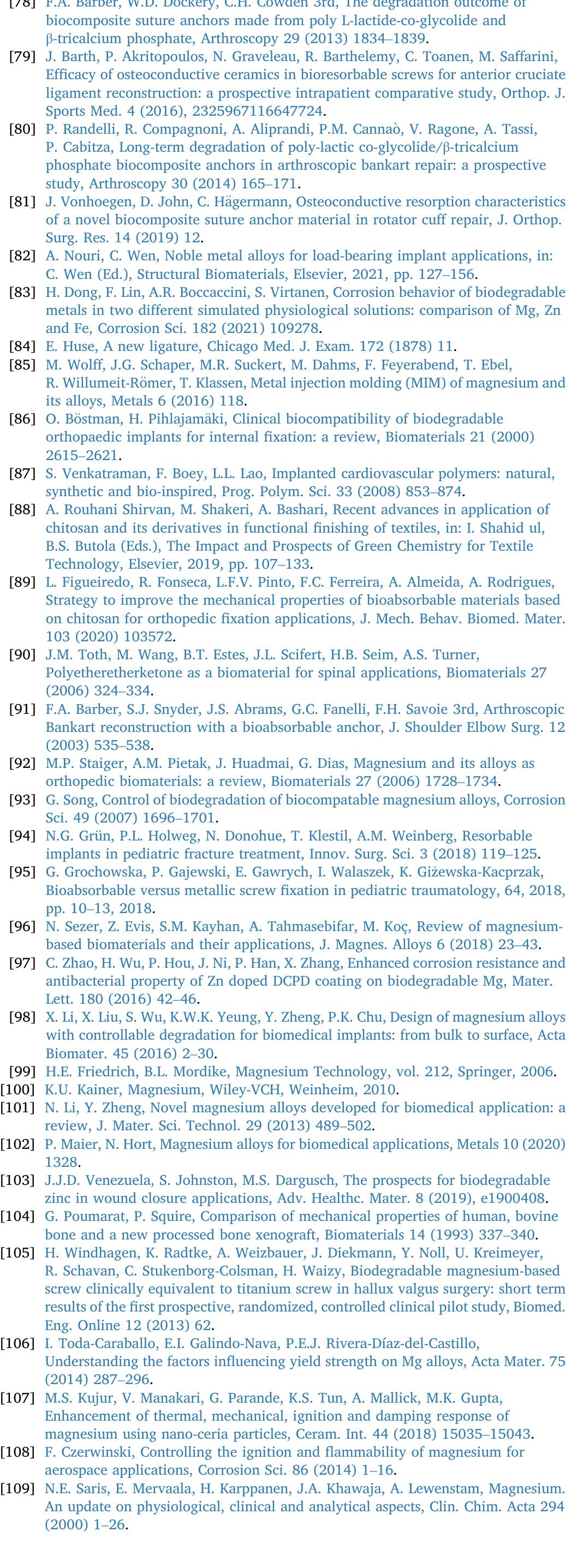 Table 4 - Biodegradable metallic suture anchors: A review
