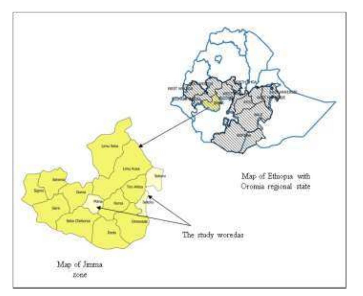 L1. map of the study areas regional, zonal and study woredas