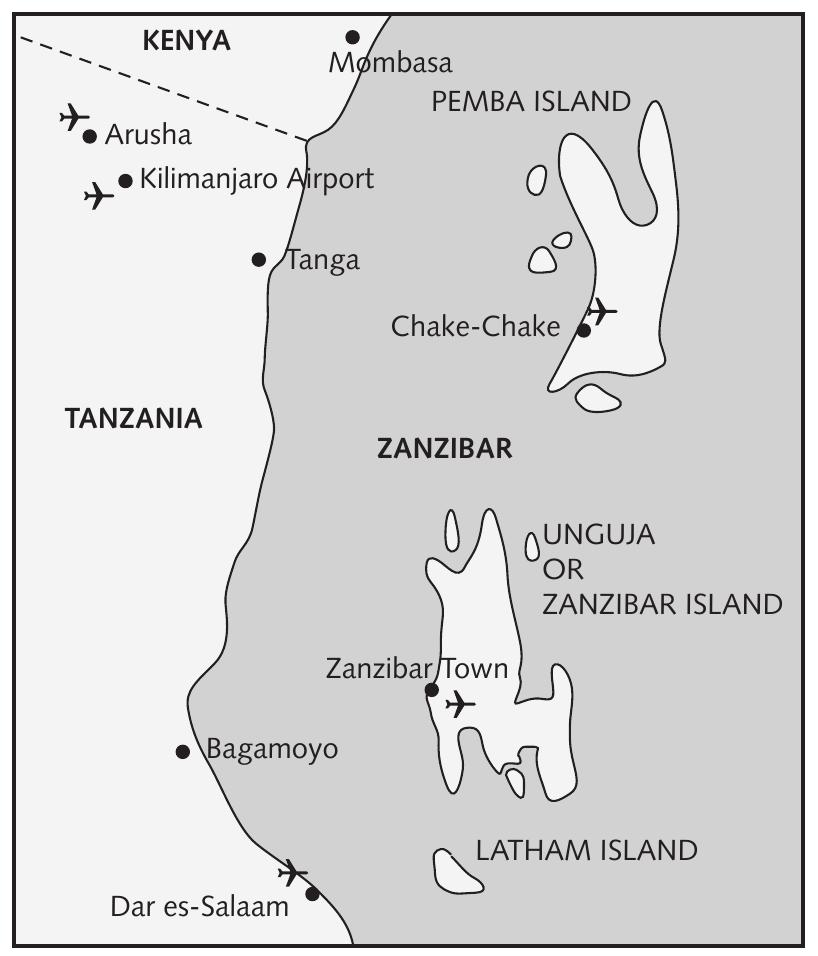 Map of zanzibar showing the islands of unguja and pemba