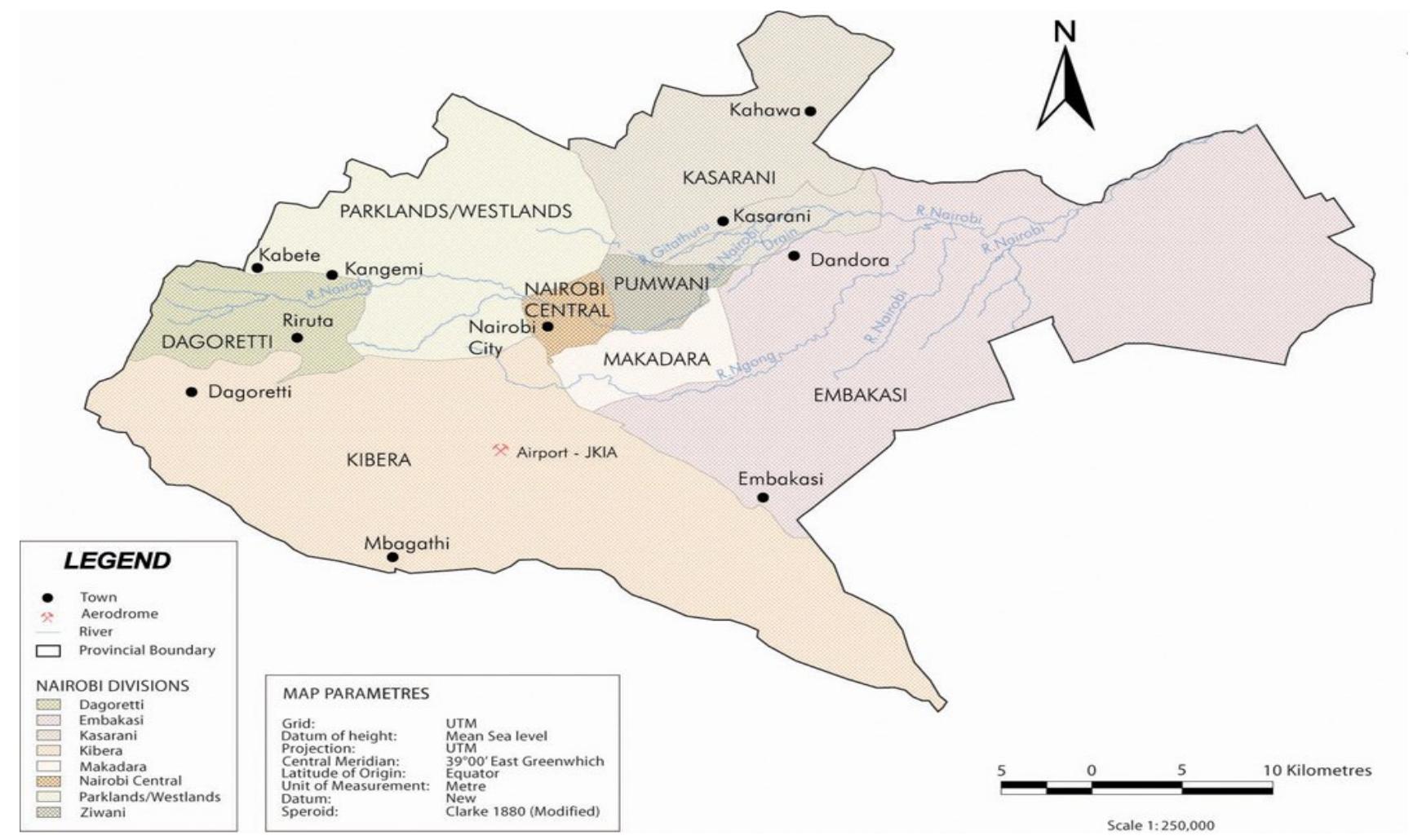 Slum has about twelve villages. map 3.1: location of kibera