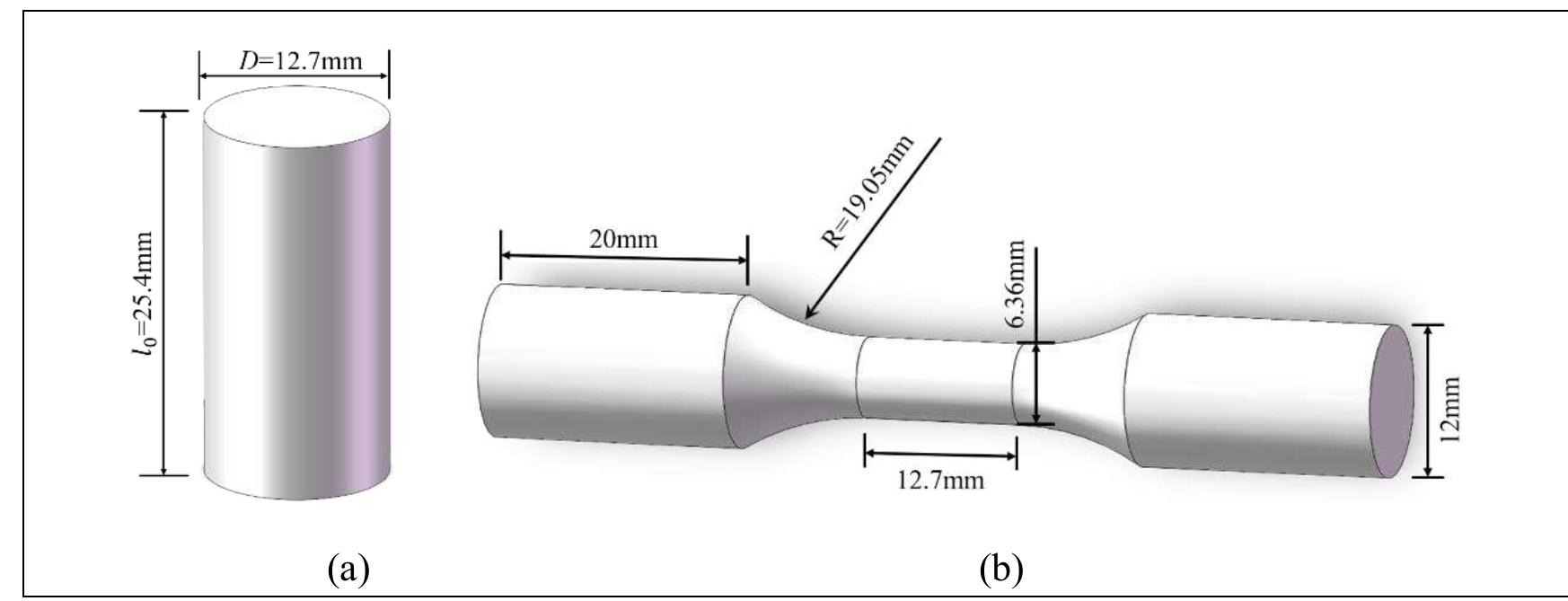 The dimensions of compressive specimen (a) and tensile