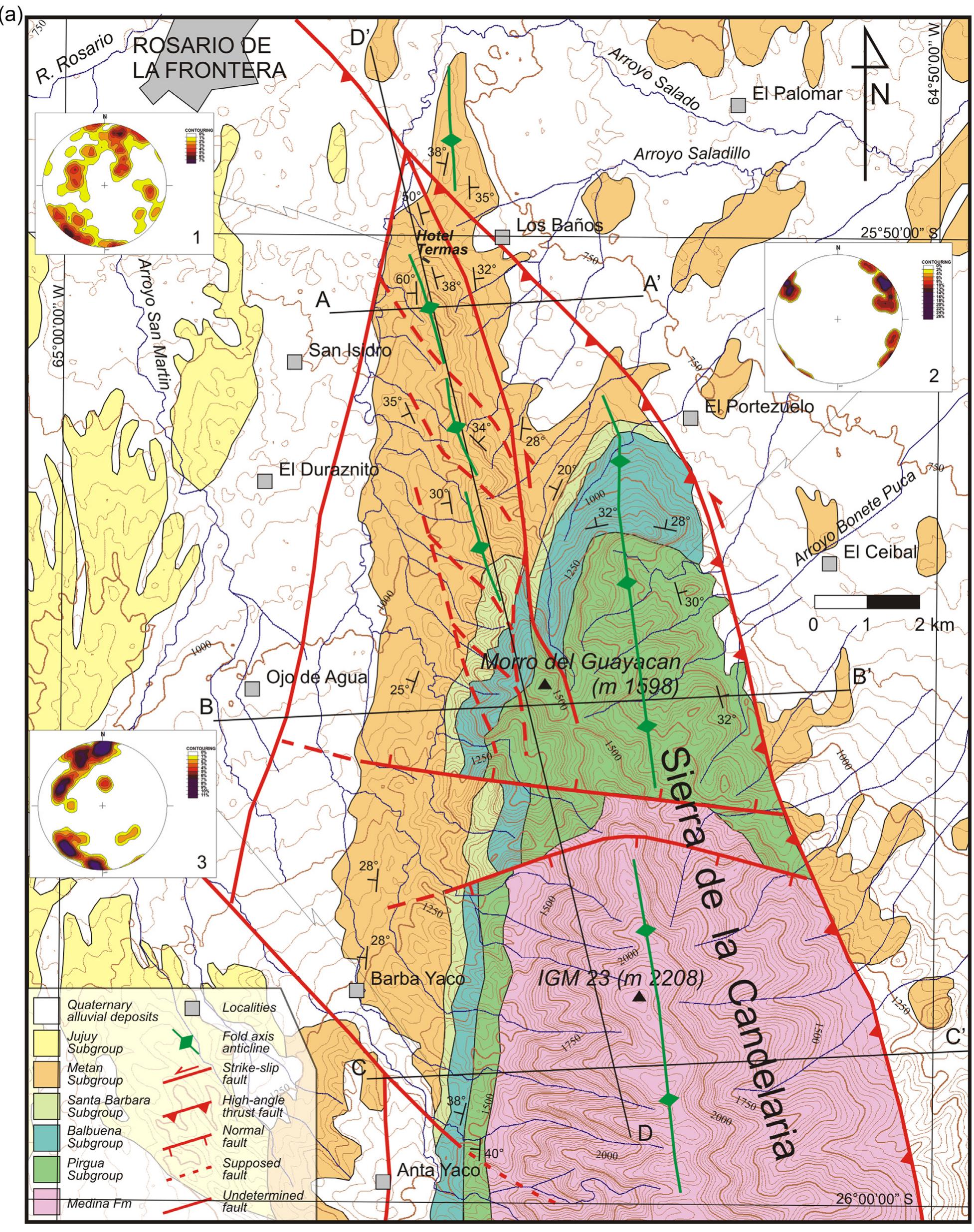 A — regional geological map with structural elements.