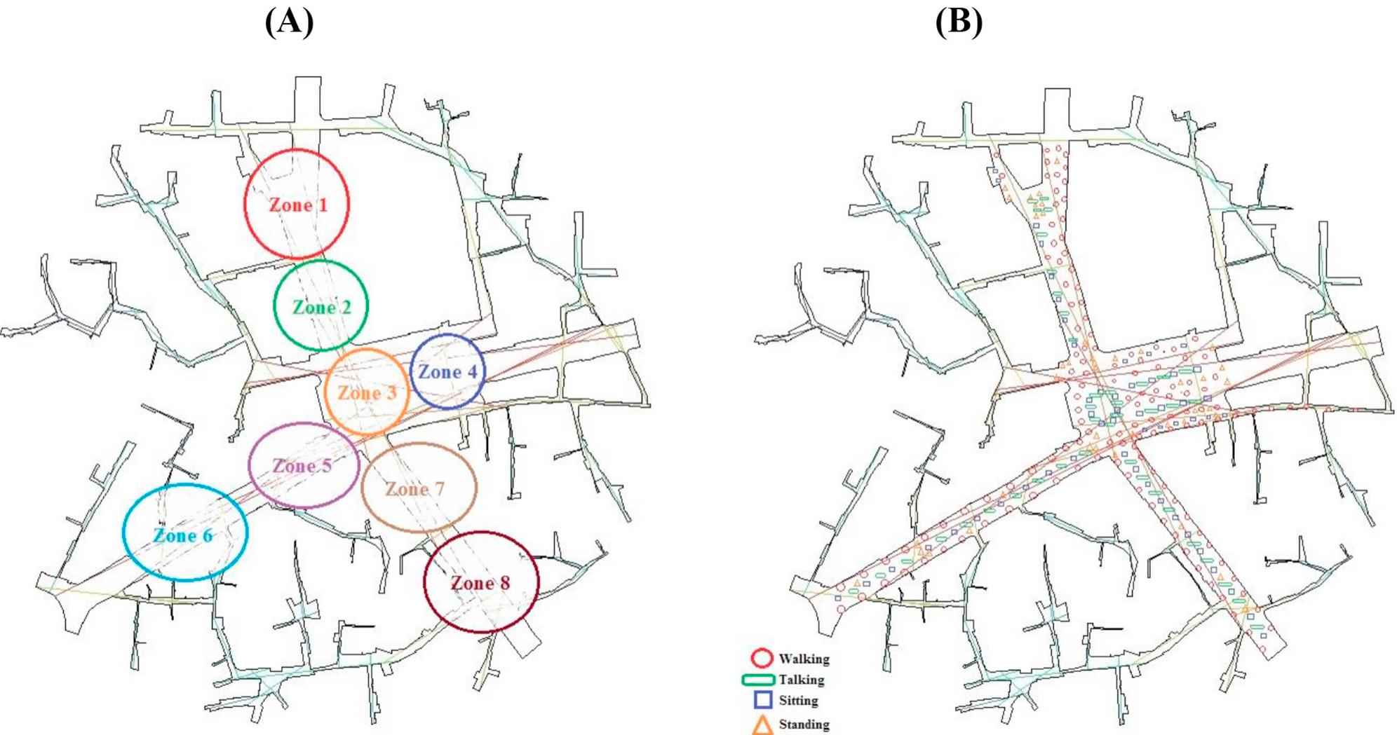 (a) a close-up map of the studied area is divided into eight
