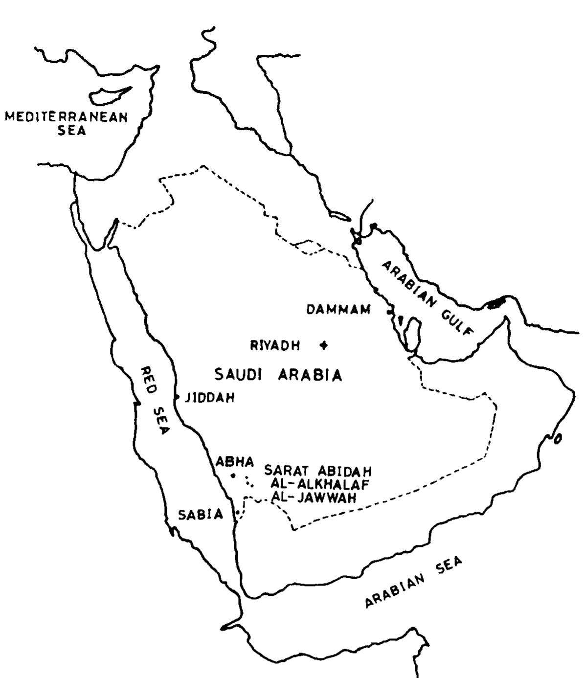Map of saudi arabia shows the location of al-alkhalaf. as