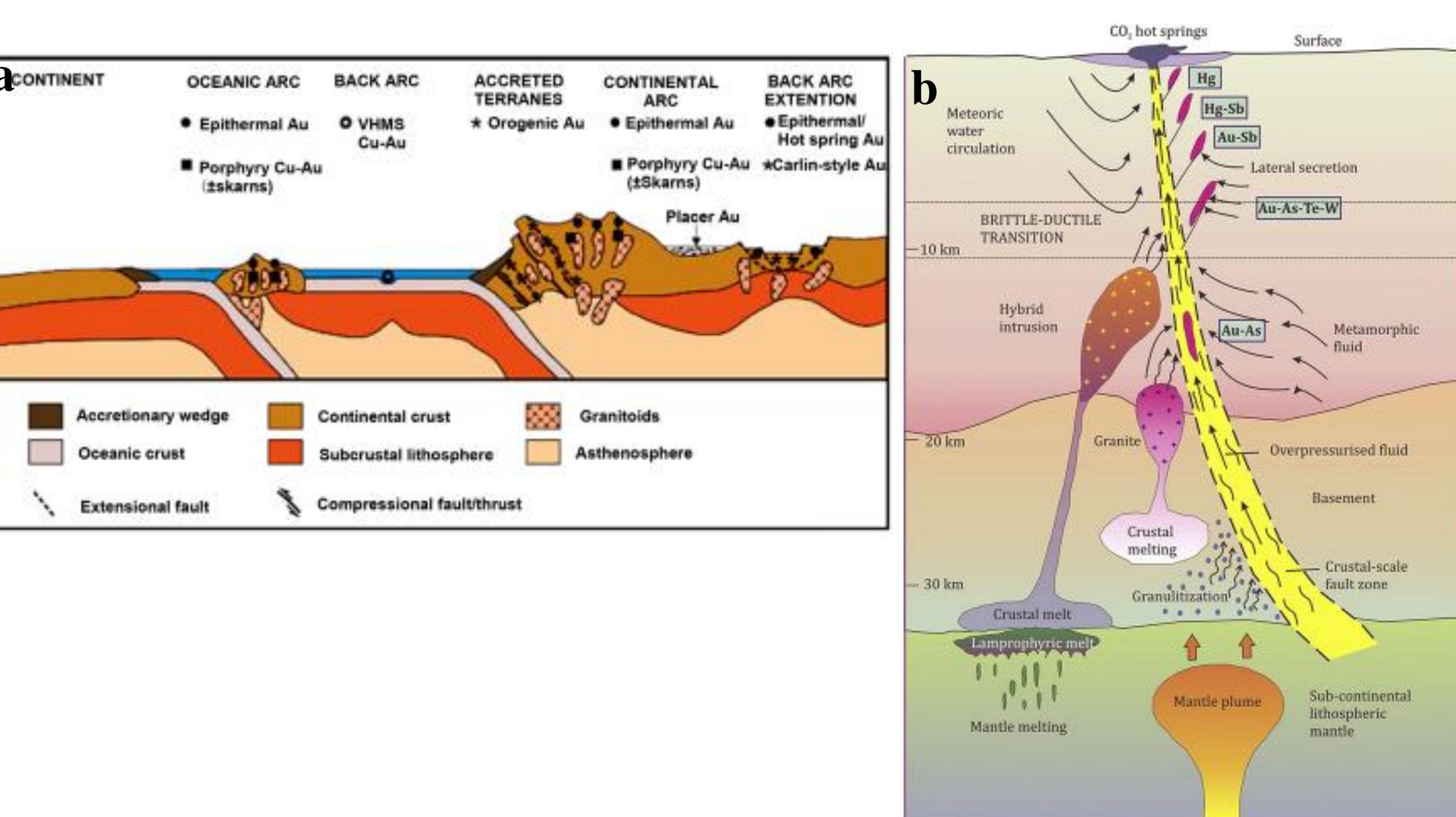 Schematic diagram showing the tectonic setting and nature of