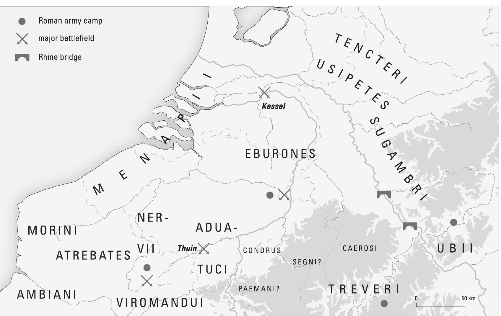 Tribal map of northern gaul at the time of caesar’s conquest