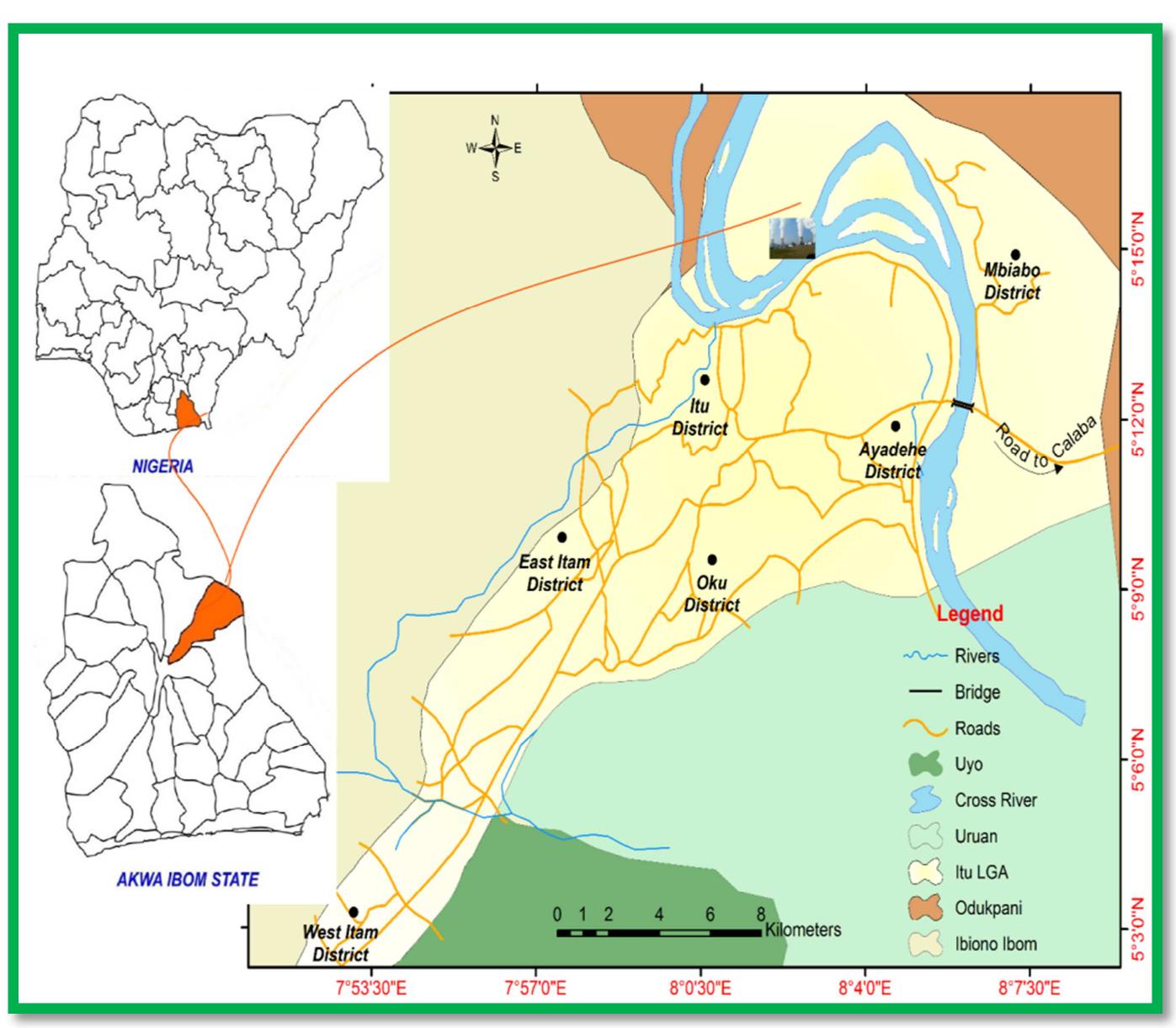 A 2-dimensional arc-gis map of the study area (insert: map