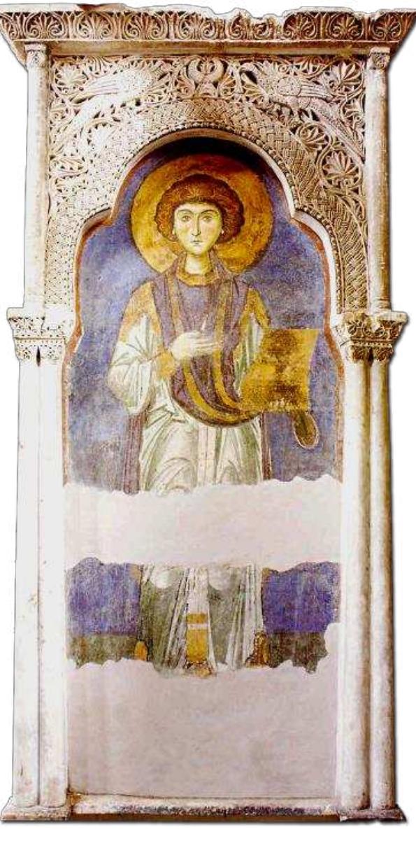 Fresco-icon of the patron of the church in the intercolumnia