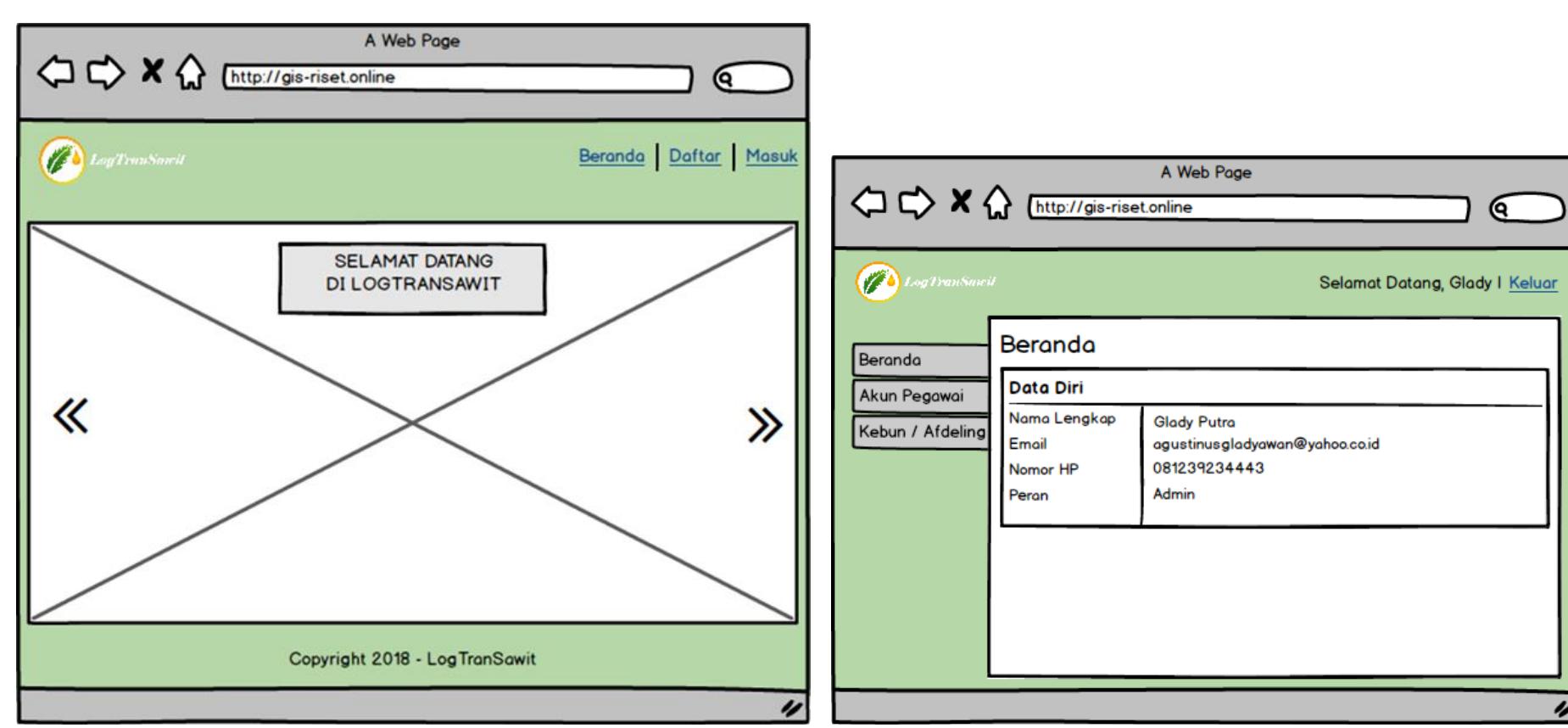 A. interface : landing space, b. interface : “home” page