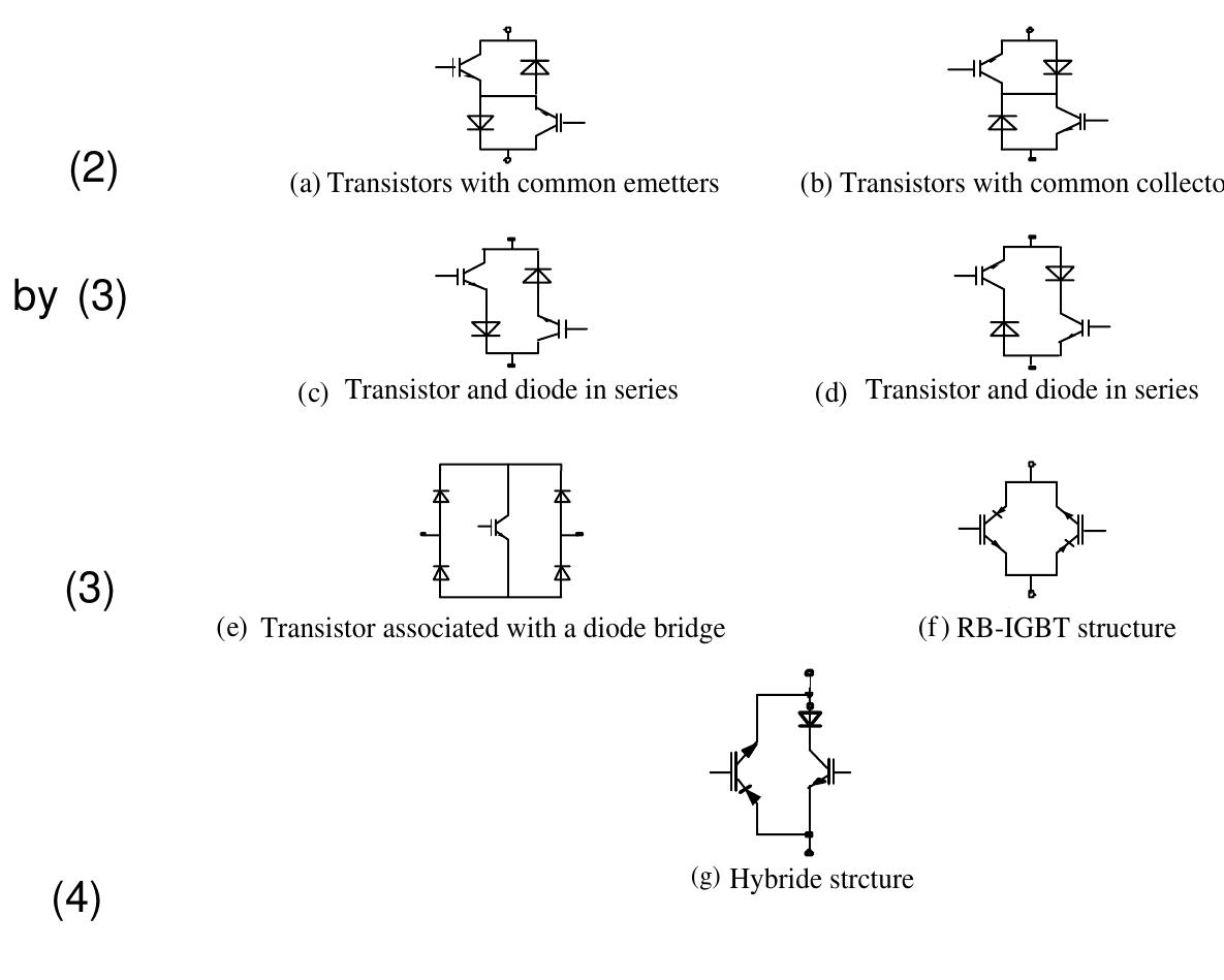 Different topologies of the bidirectional switches