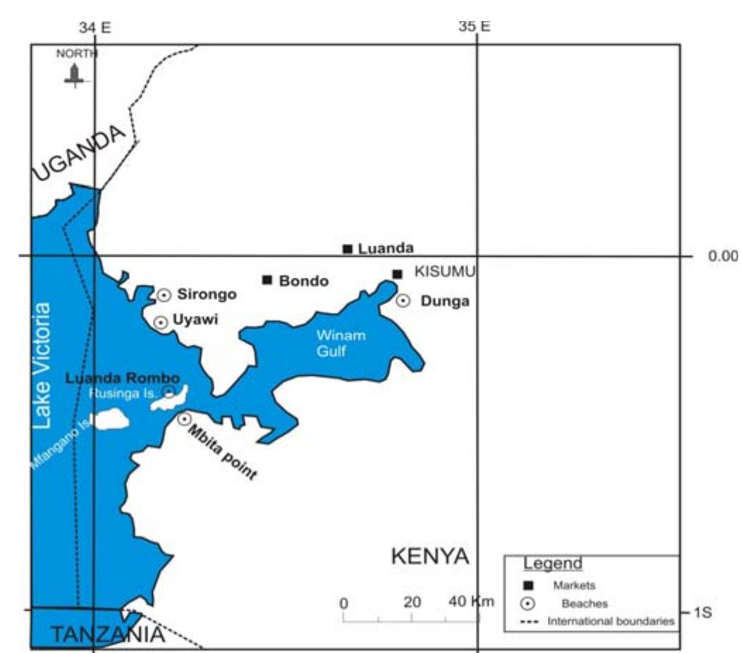 A map of winam gulf of lake victoria showing the sampling