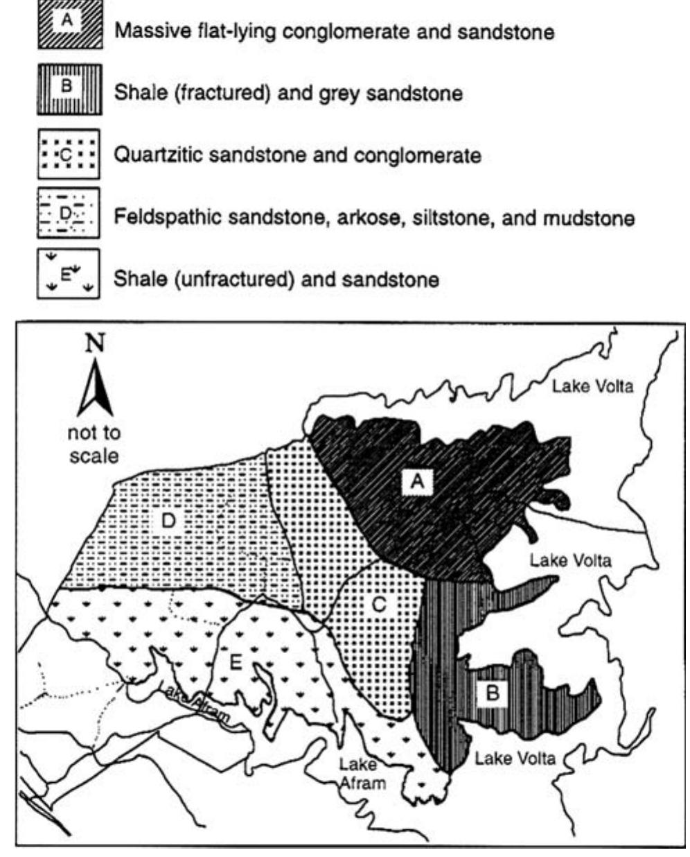 A geological map of the afram plains area showing the five
