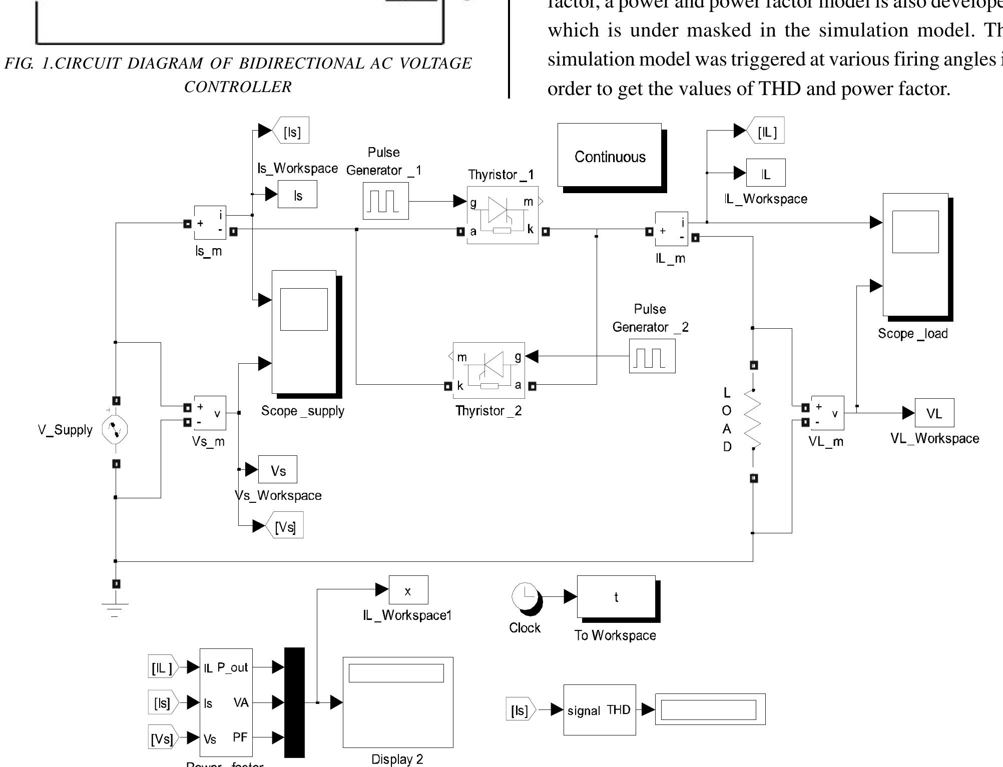 Simulation model of bidirectional ac voltage controller