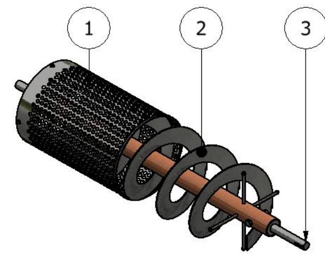 Components of sorting mechanism by size: 1) cylindrical