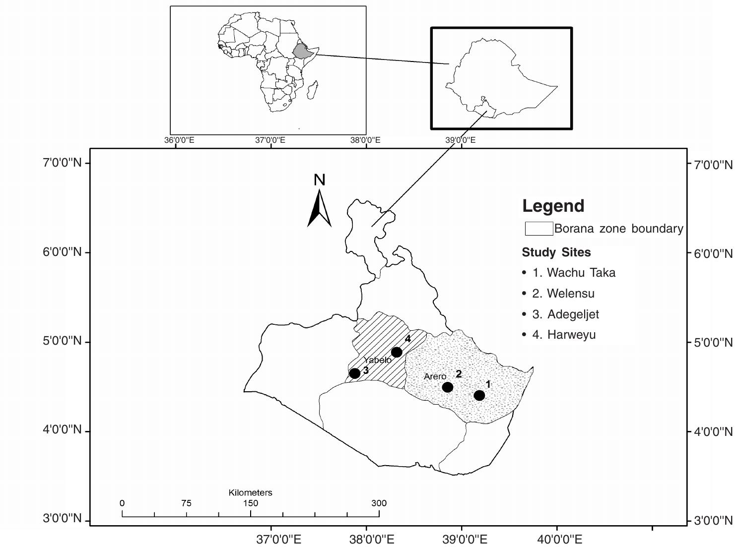 Map of ethiopia showing location of the study area. borana