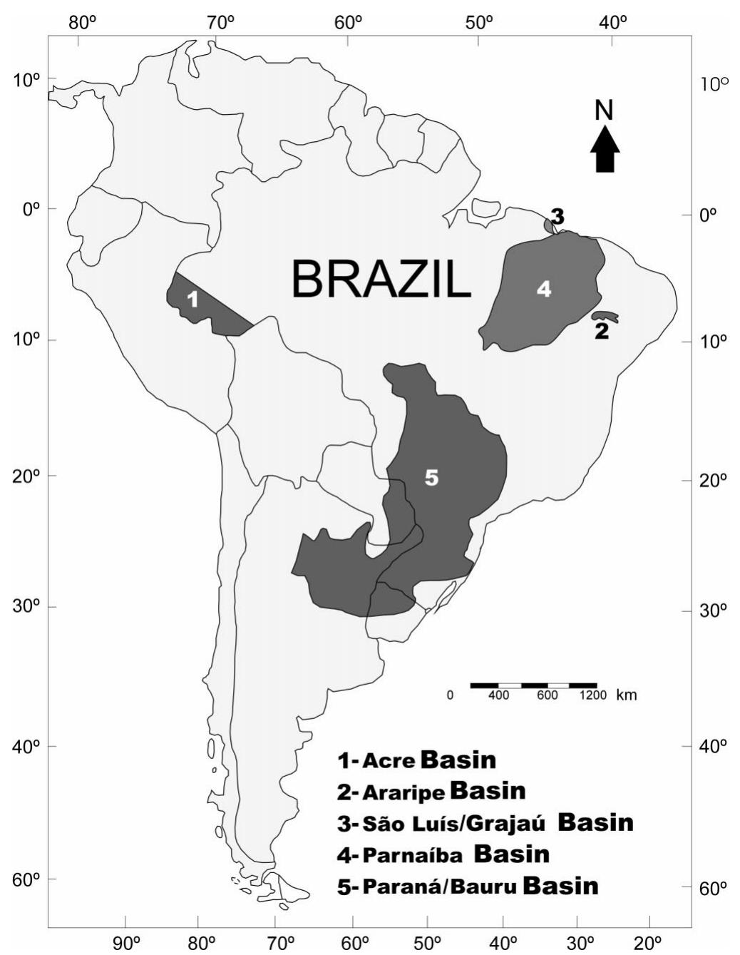 Location of the brazilian sedimentary basins with dipnoifor-