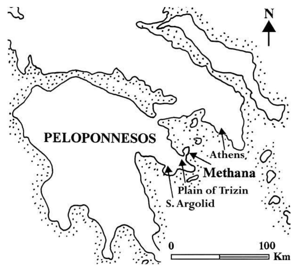 Methana: location map.