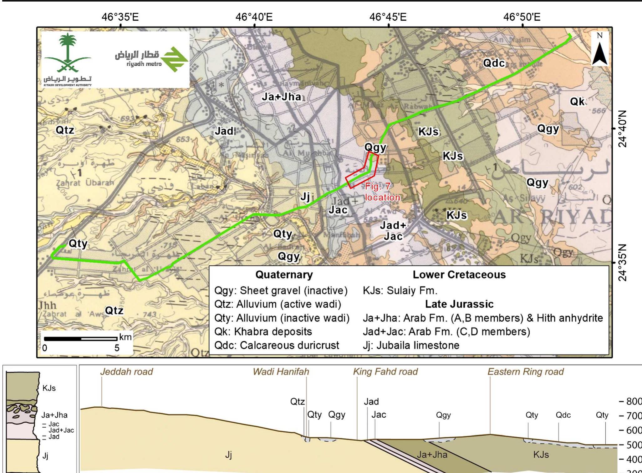 Riyadh metro project l3 over the geologic map of the ar