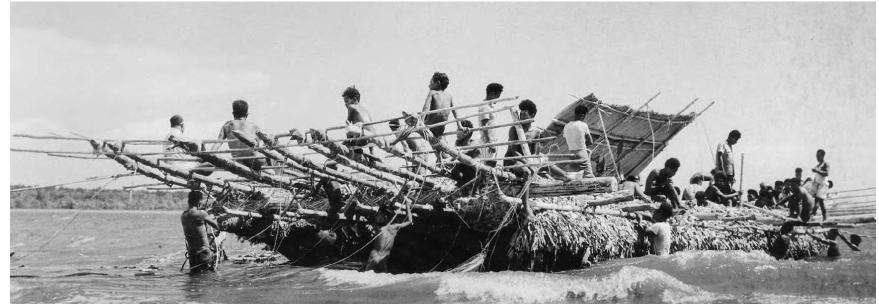 Men building the superstructure of a lagatoi. note the
