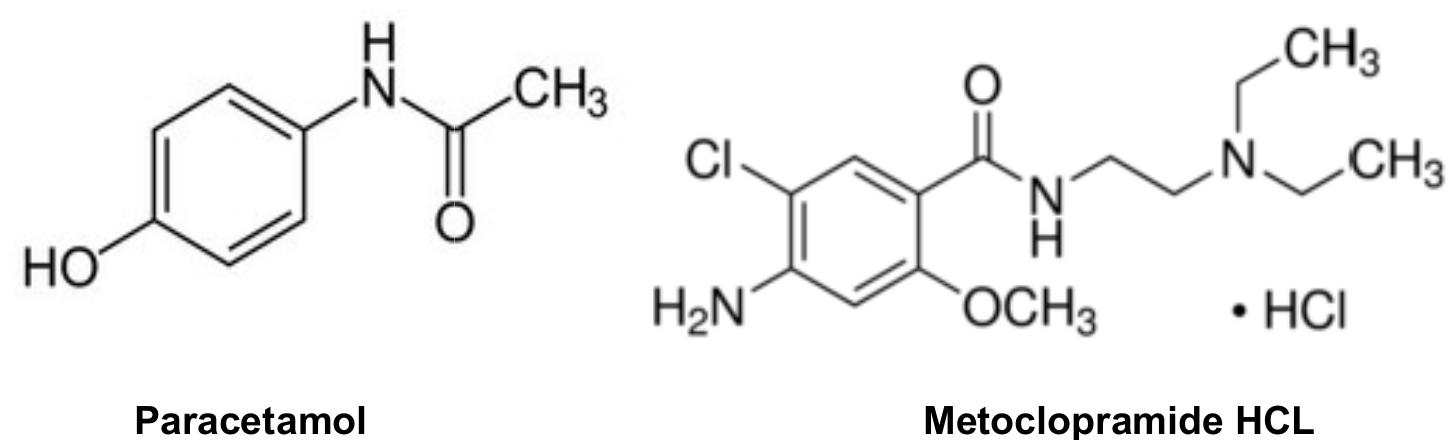 Chemical structure of paracetamol and metoclopramide hcl