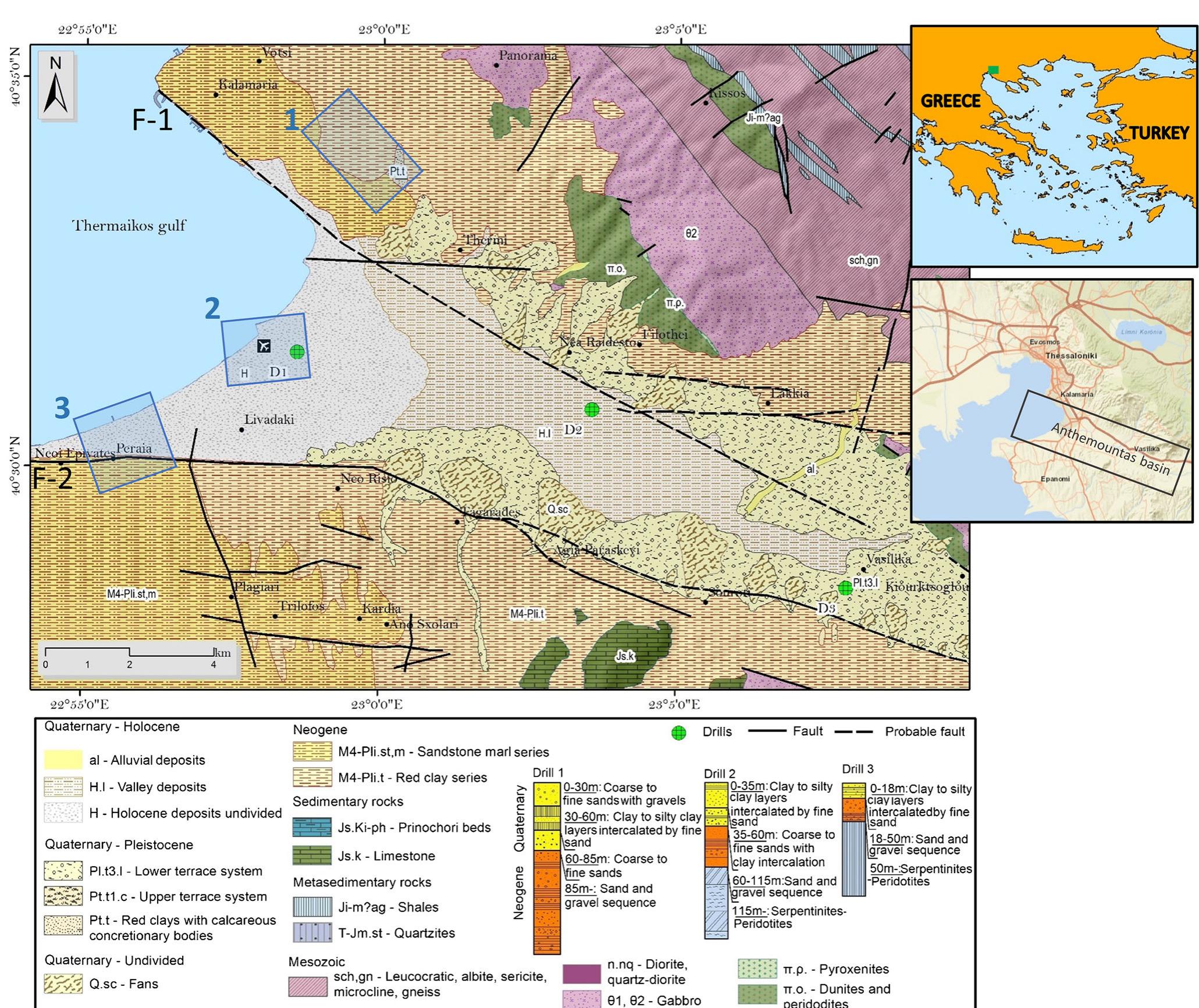 Geological map depicting the area of interest. blue