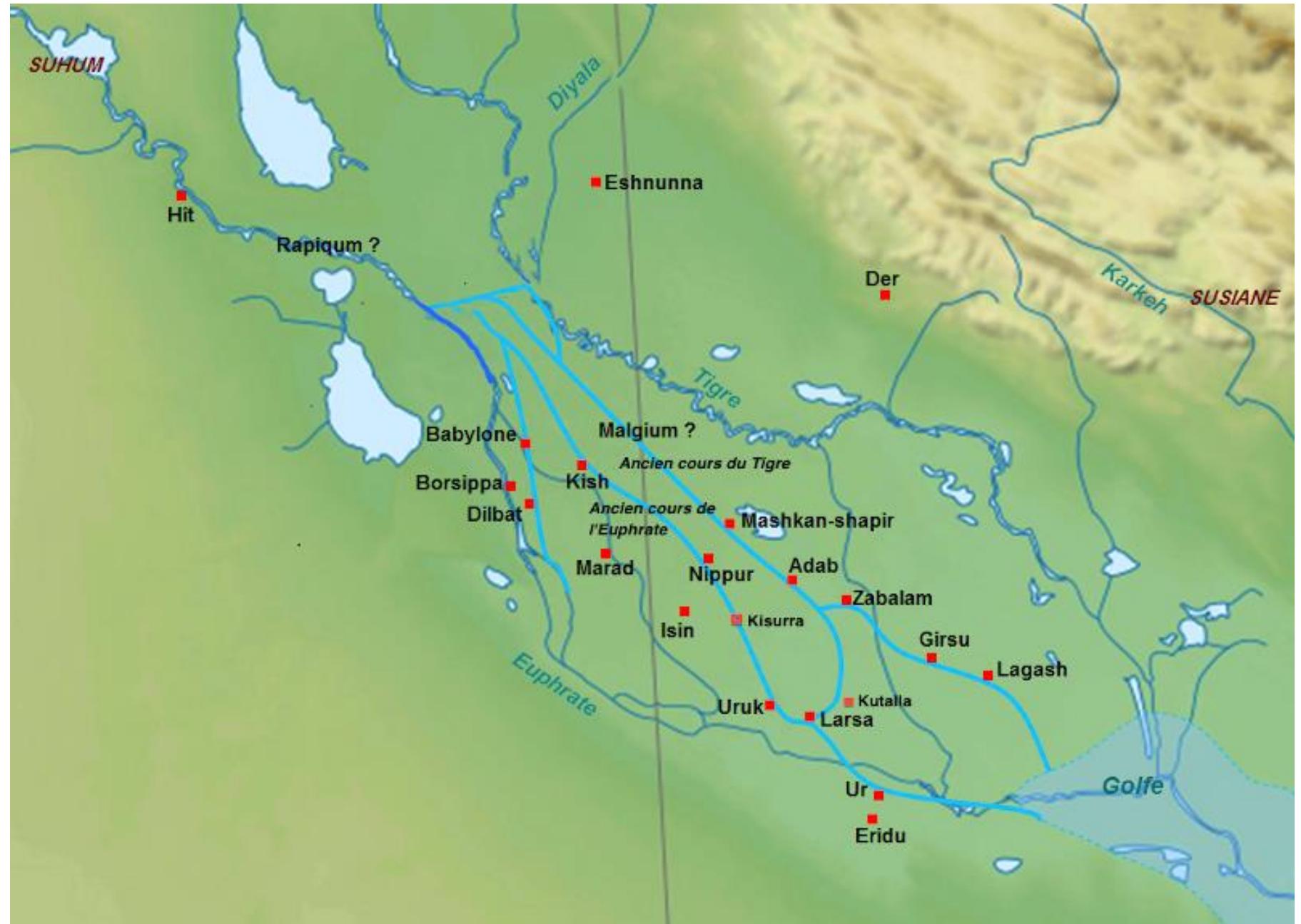 Map of southern mesopotamia. the sumerians can seem very