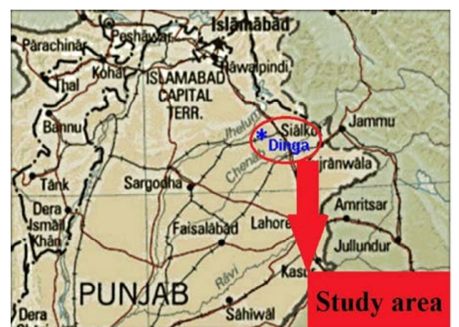 Ig. 1: map of dinga, district gujrat, punjab, pakistan.