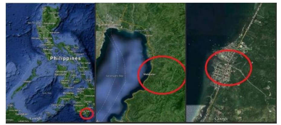 Map of malapatan, sarangani, province, philippines showing