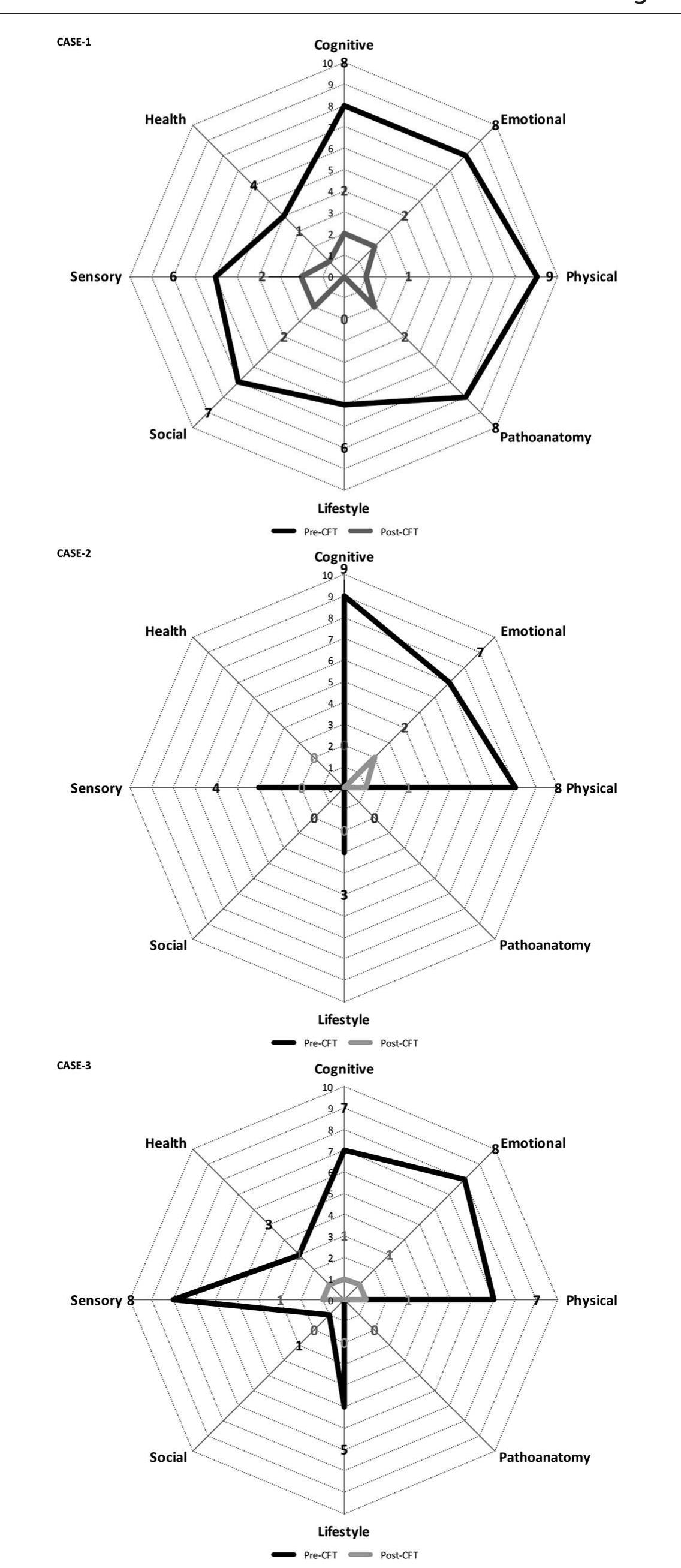 Radar graphs outlining the multidimensional profile of the 3