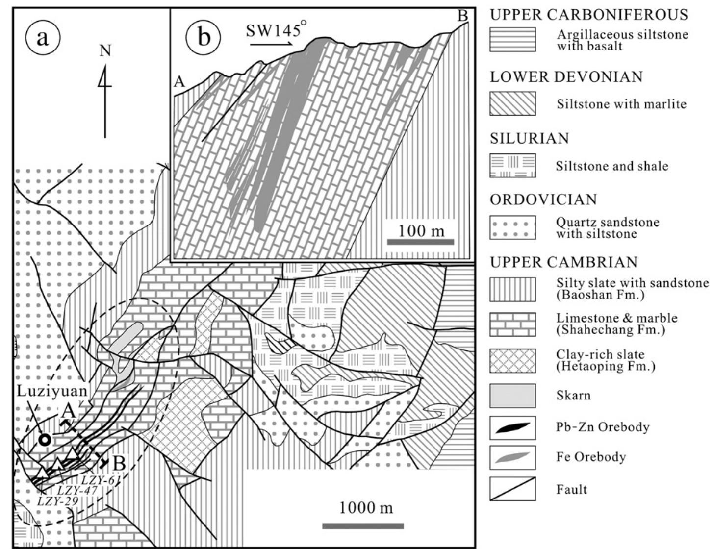 (a) geological map of the luziyuan deposit, and (b)