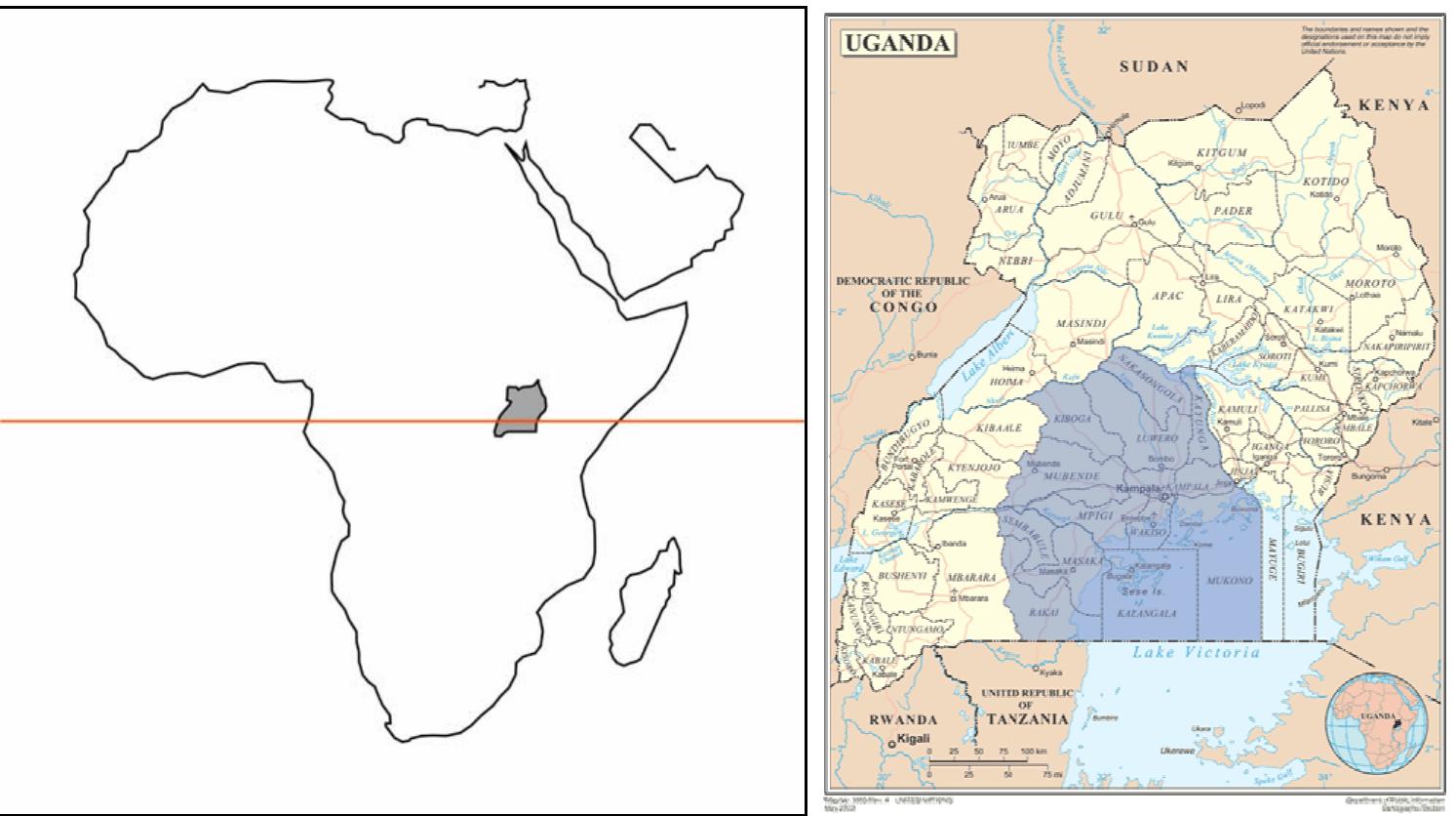 Location of uganda in africa. figure 2. map of uganda and