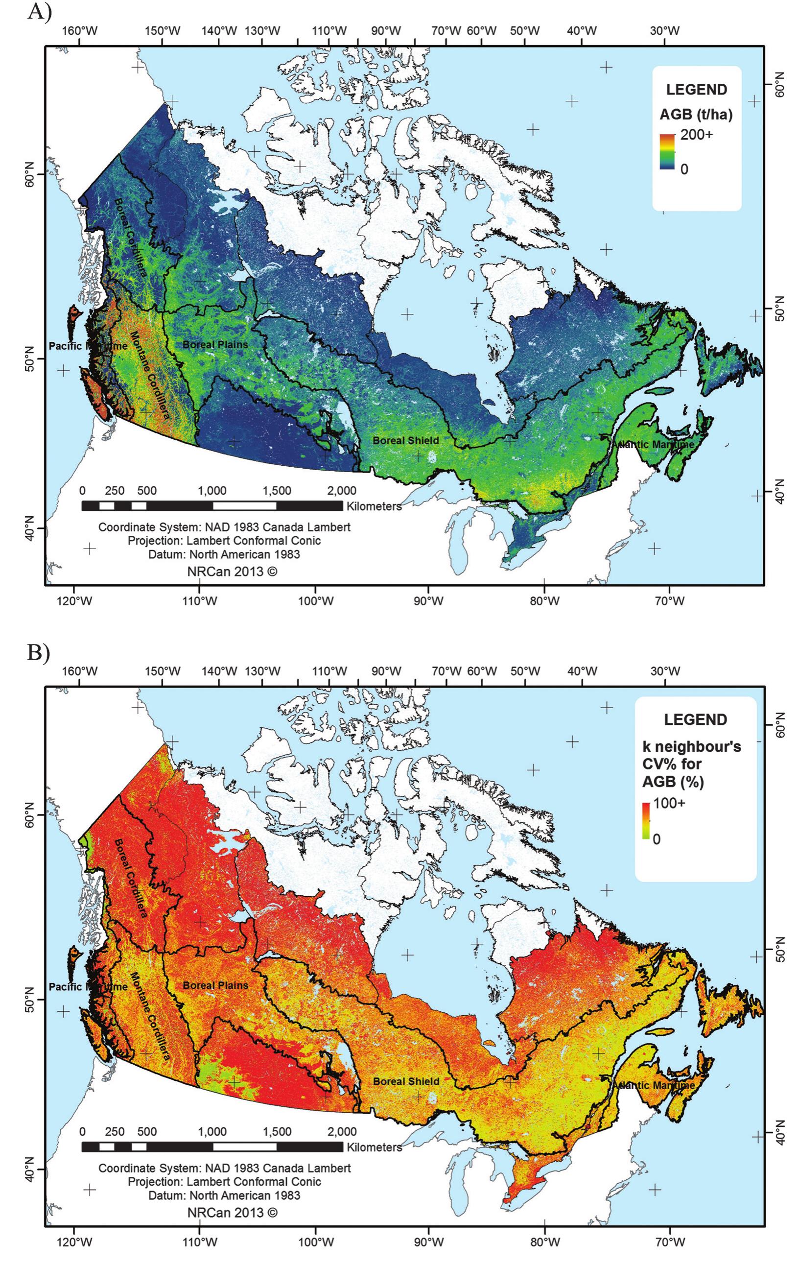 Maps of knn prediction across the 12 forested ecozones of