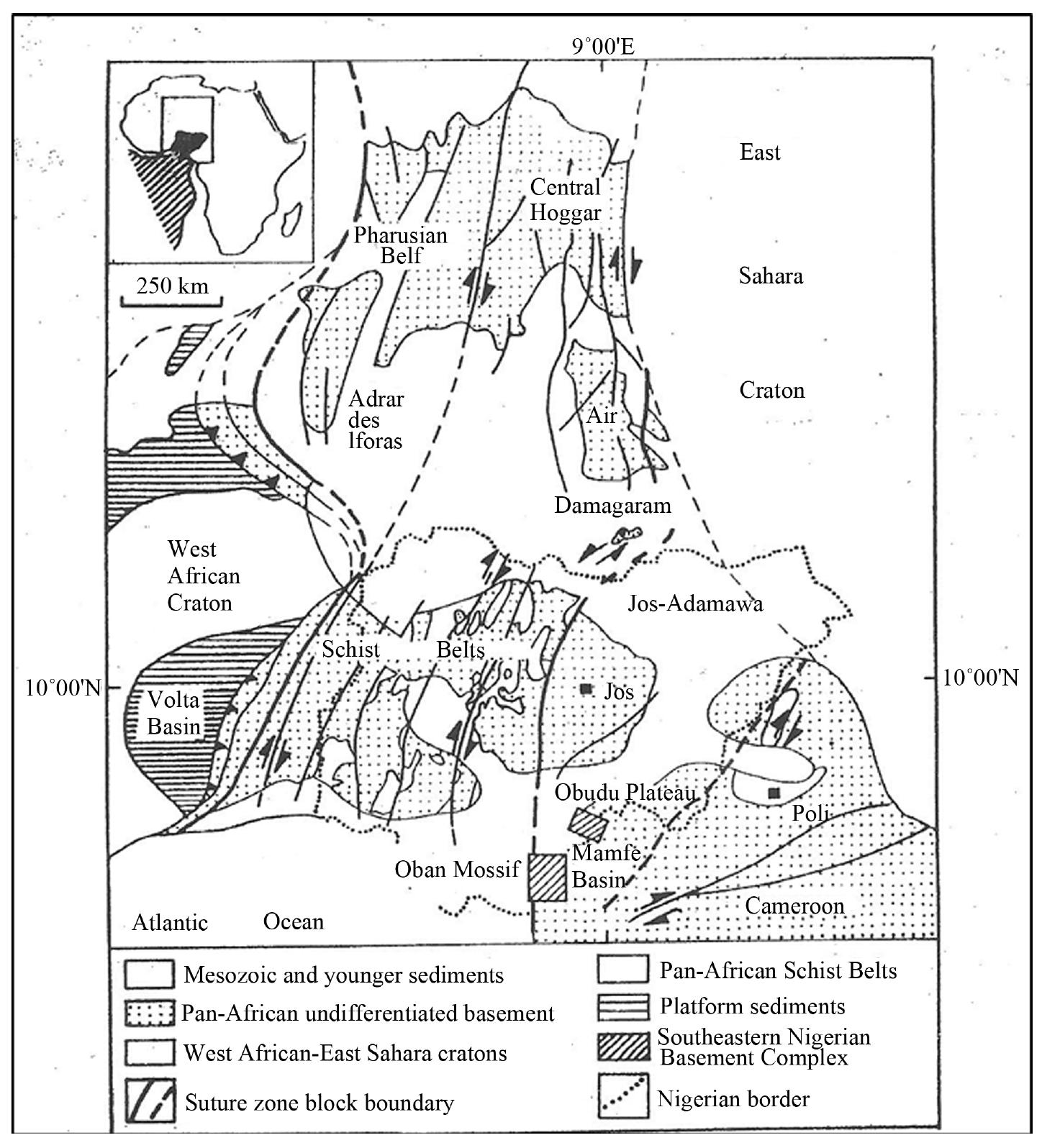 Generalized geological map showing the pan-african belts of
