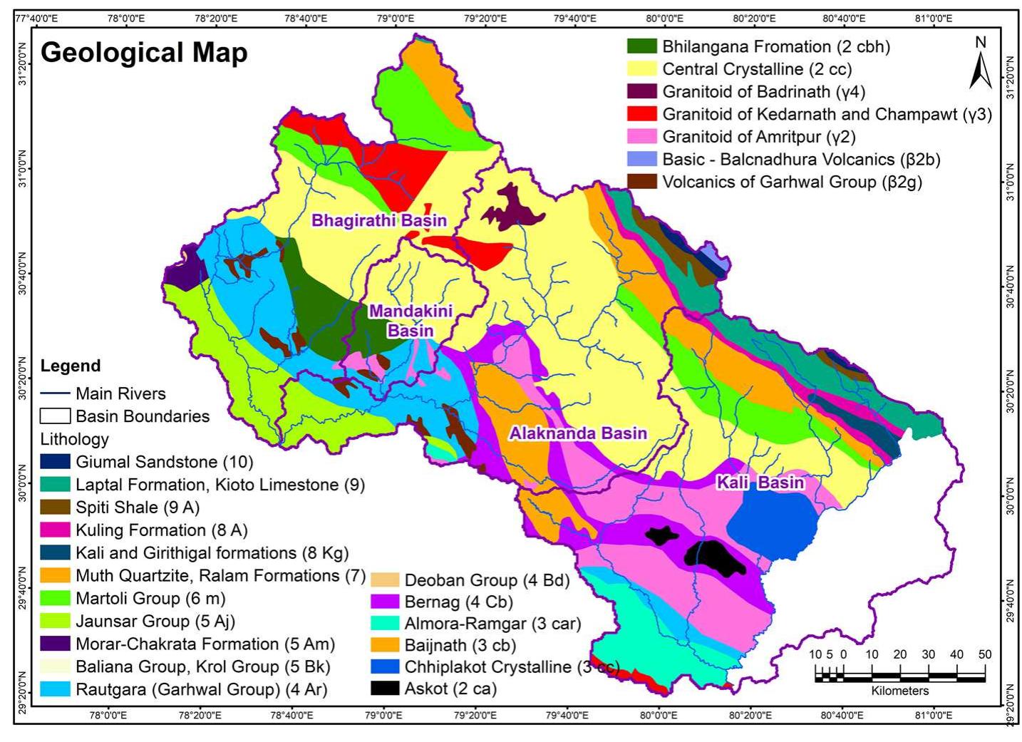 Geological map of river basin in uttarakhand