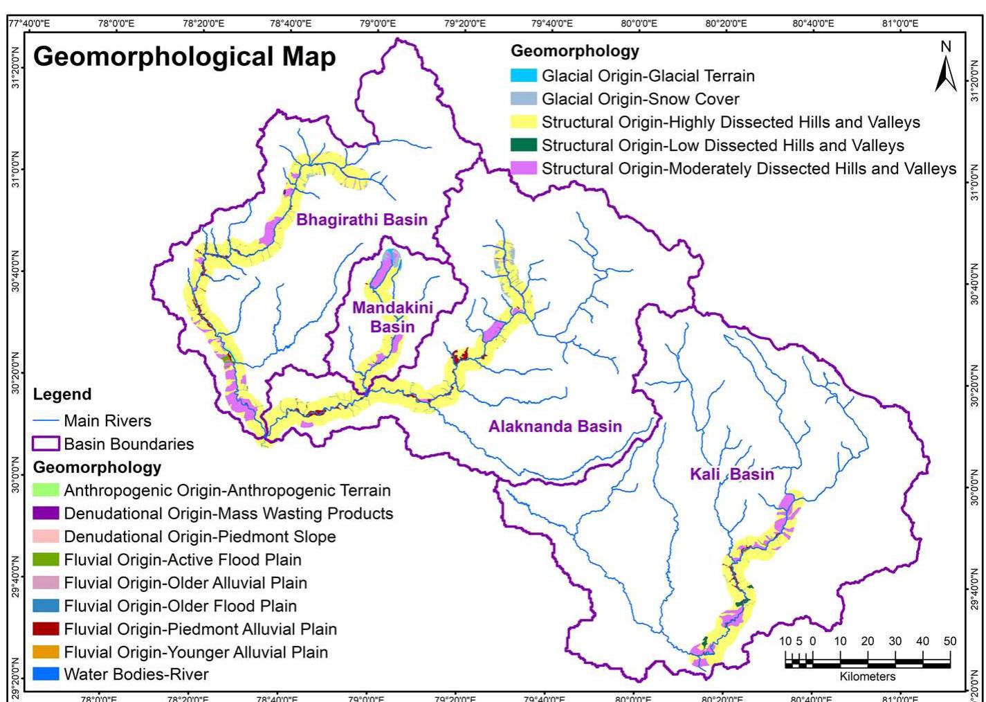 Geomorphology map of river basins