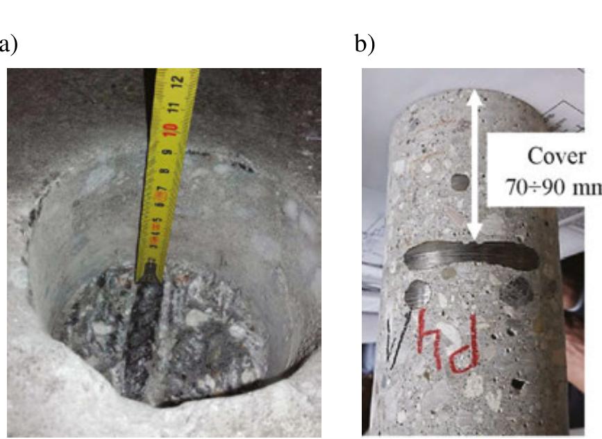 Uncovers of the main reinforcement in the supports area: a)