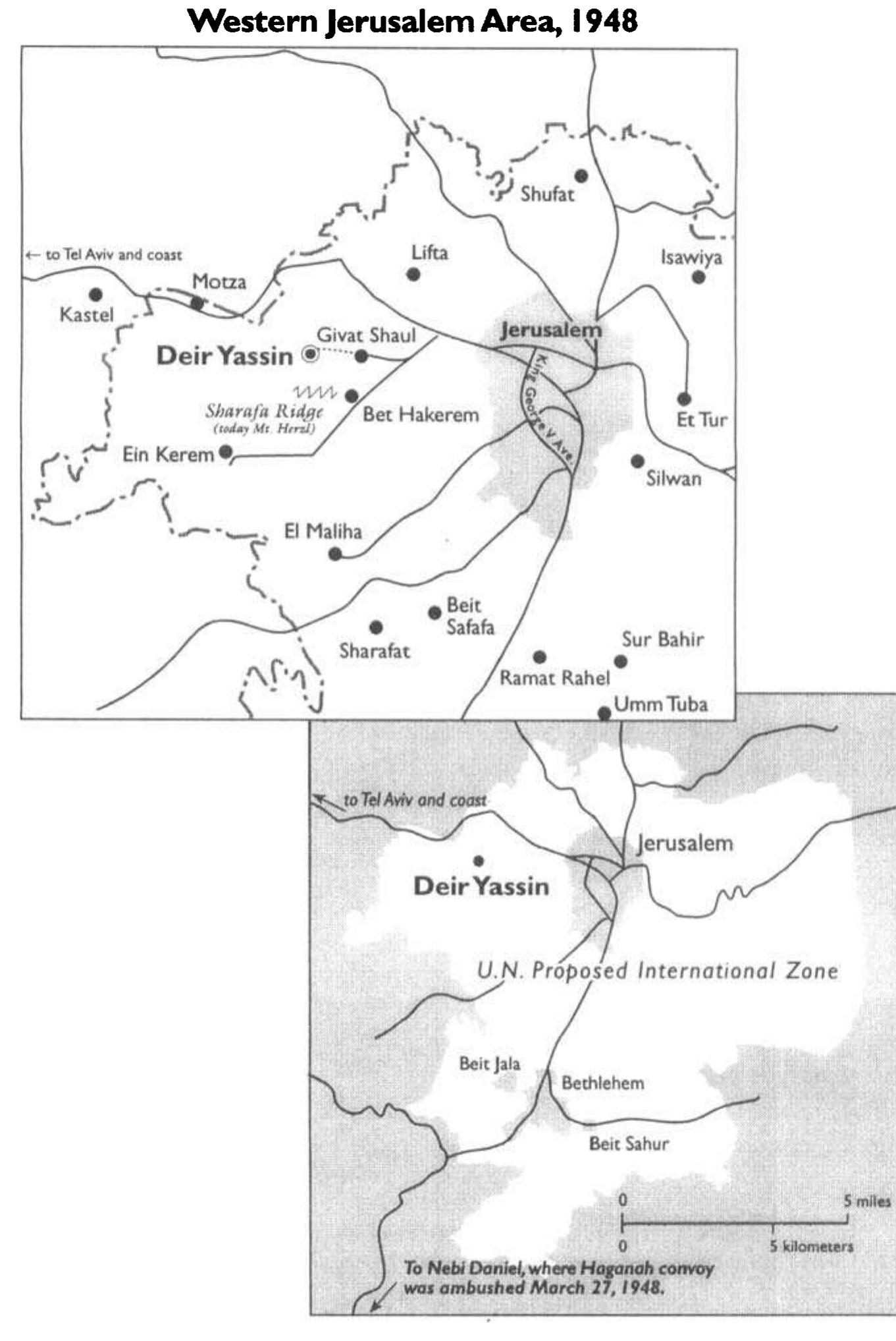 Maps showing jerusalem region in 1948