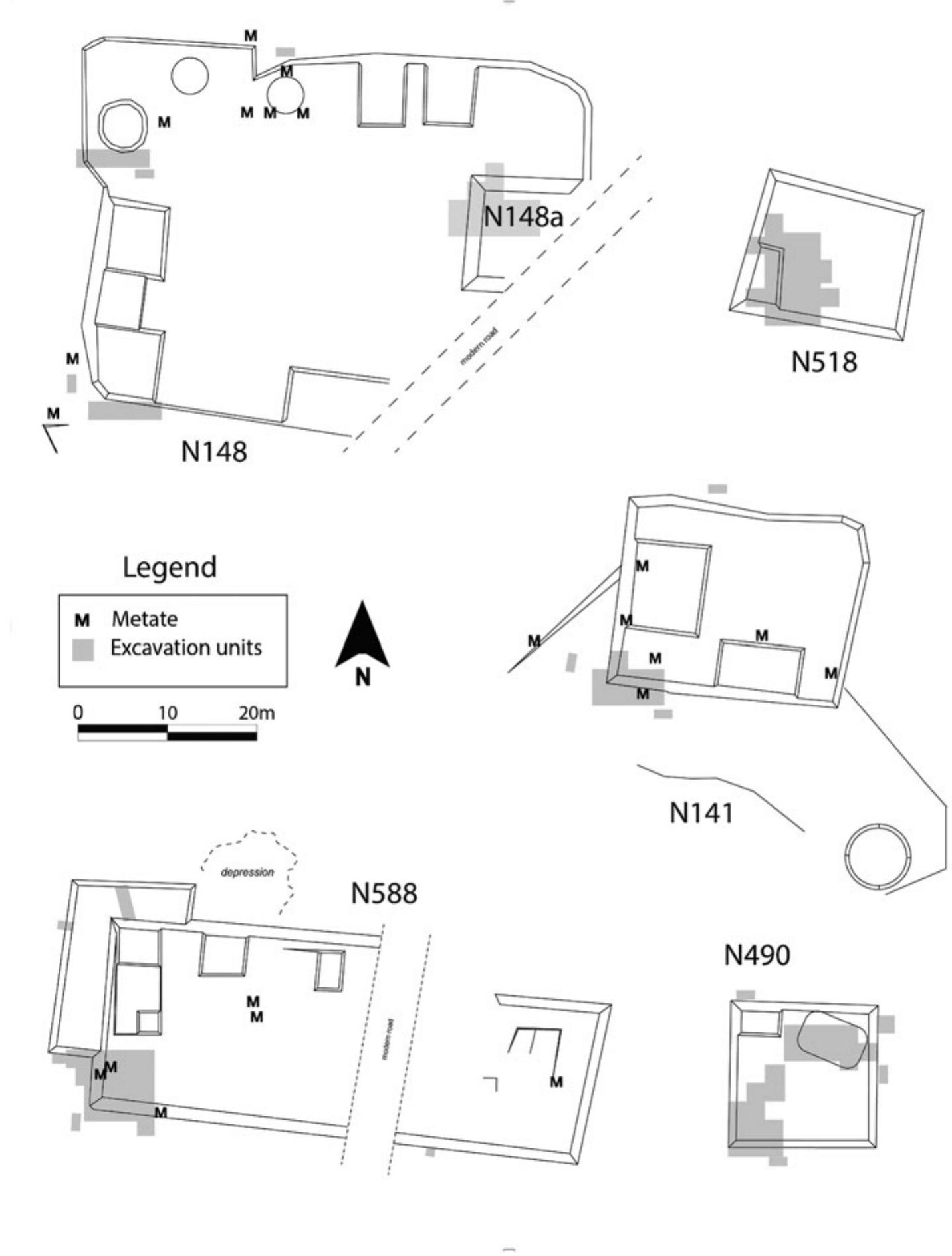 Main platforms of the five household compounds excavated