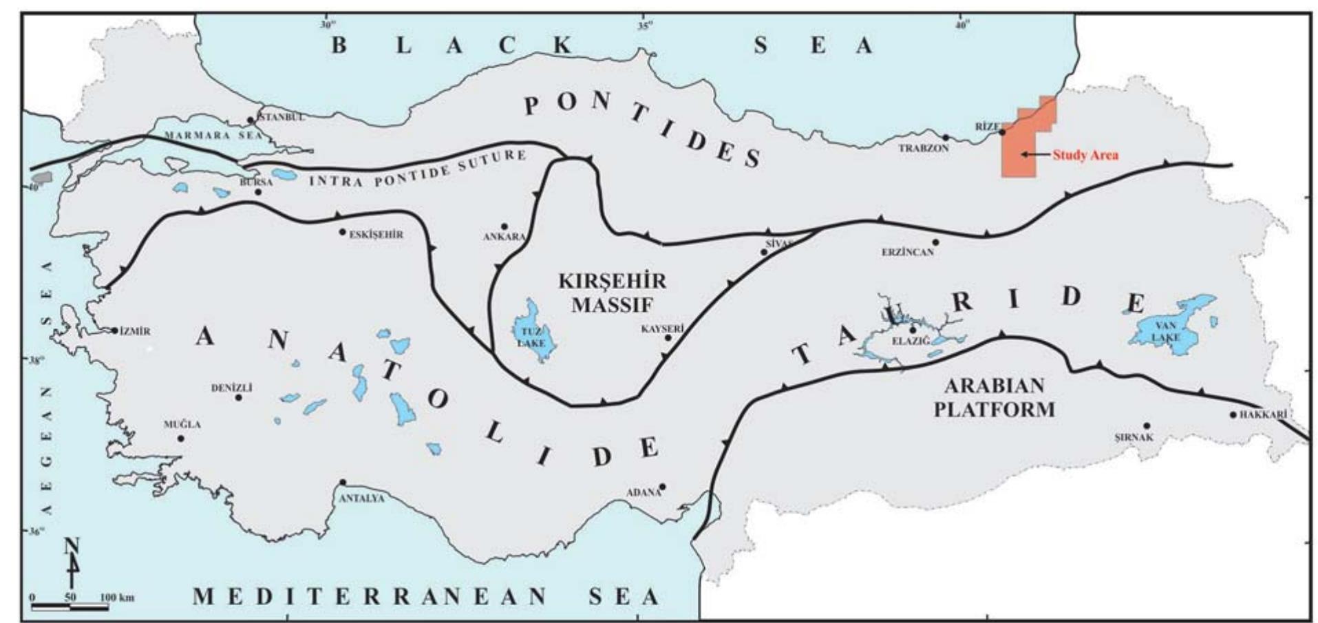 - location map of the study area (tectonic map simplified