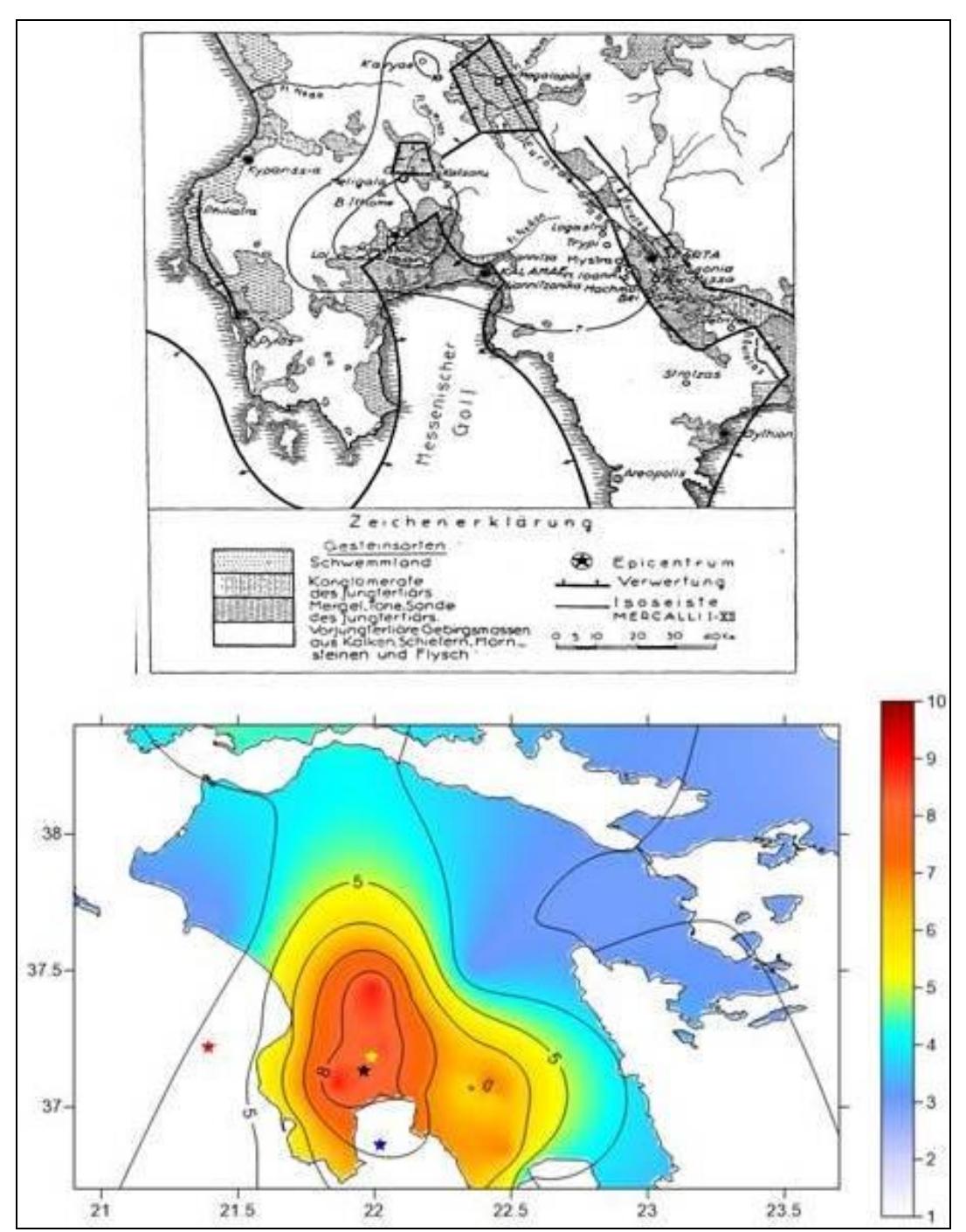 Map of the epicentre and the tectonic regime of the 1885