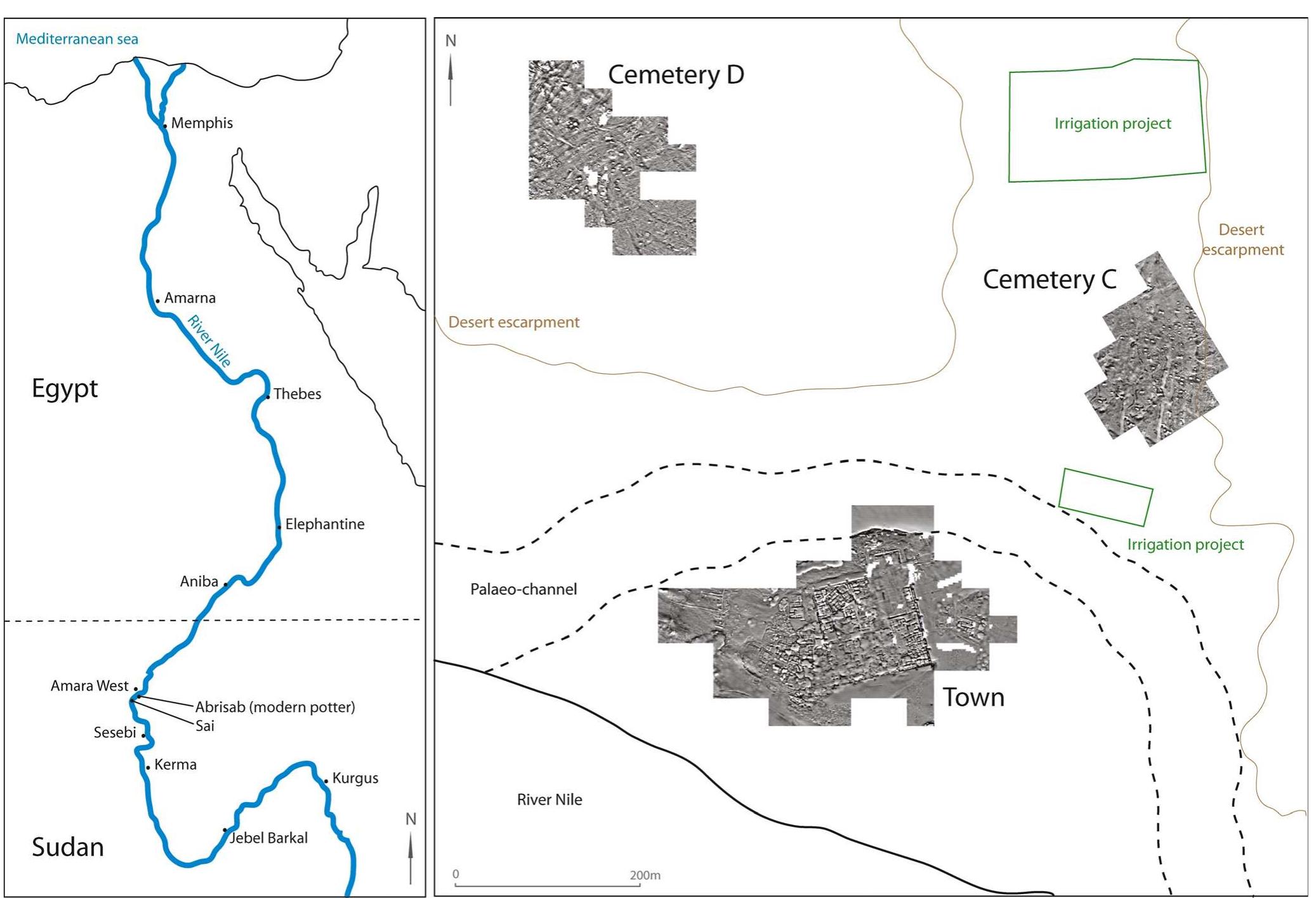 (left) map of egypt and northern sudan showing the location