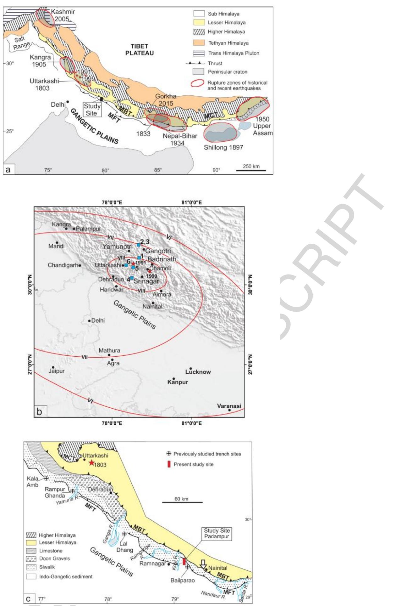 A. map showing tectonic domains and major thrusts of the