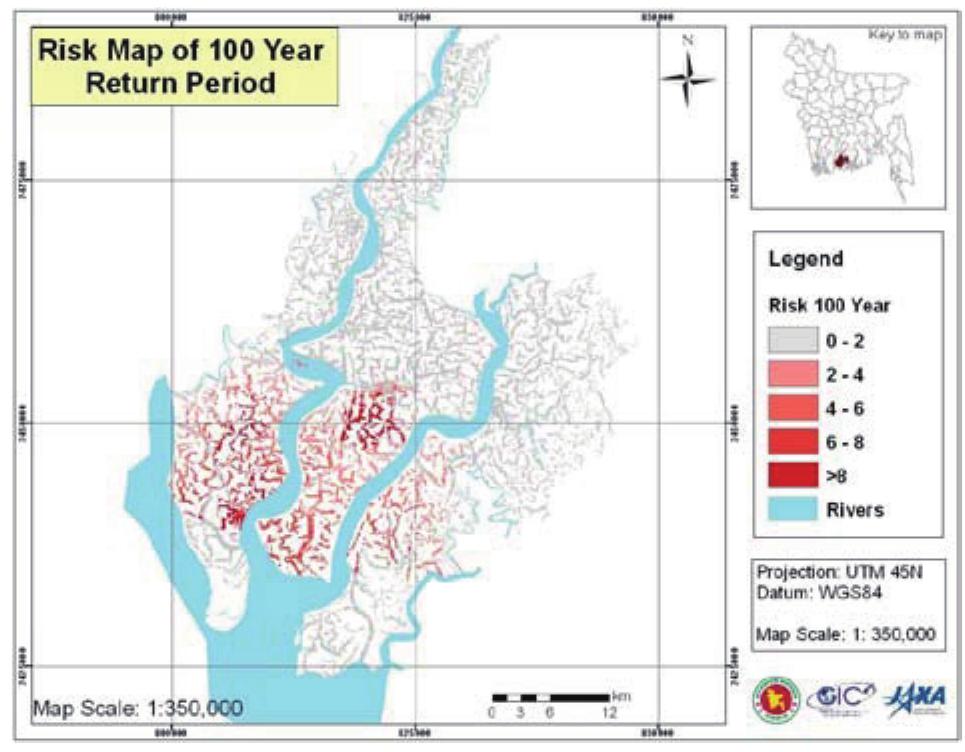 Risk map of 100 year return period the calculation of risk